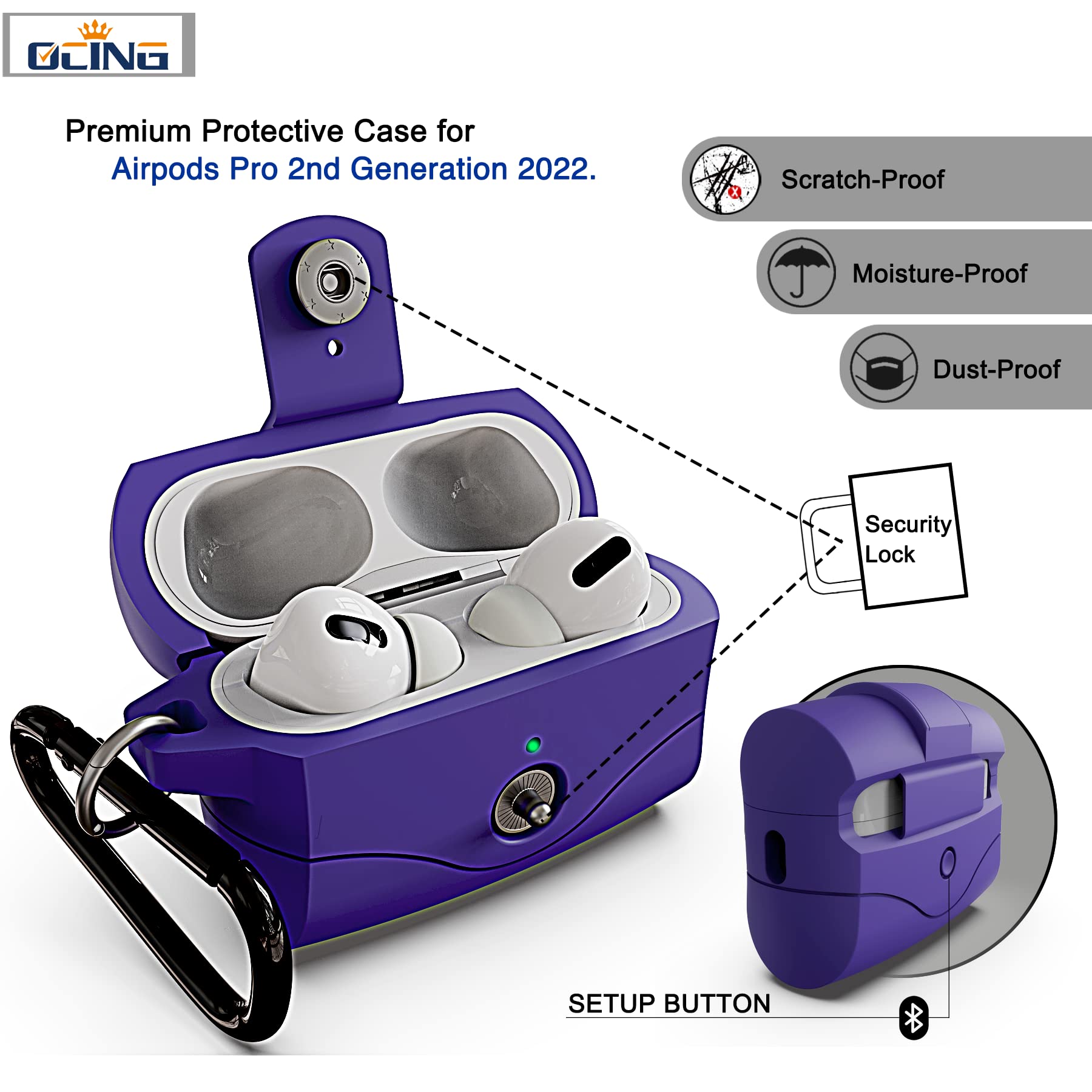 OCING 6 in One Airpods Pro 2 Case with Secure Lock, Full Body ...
