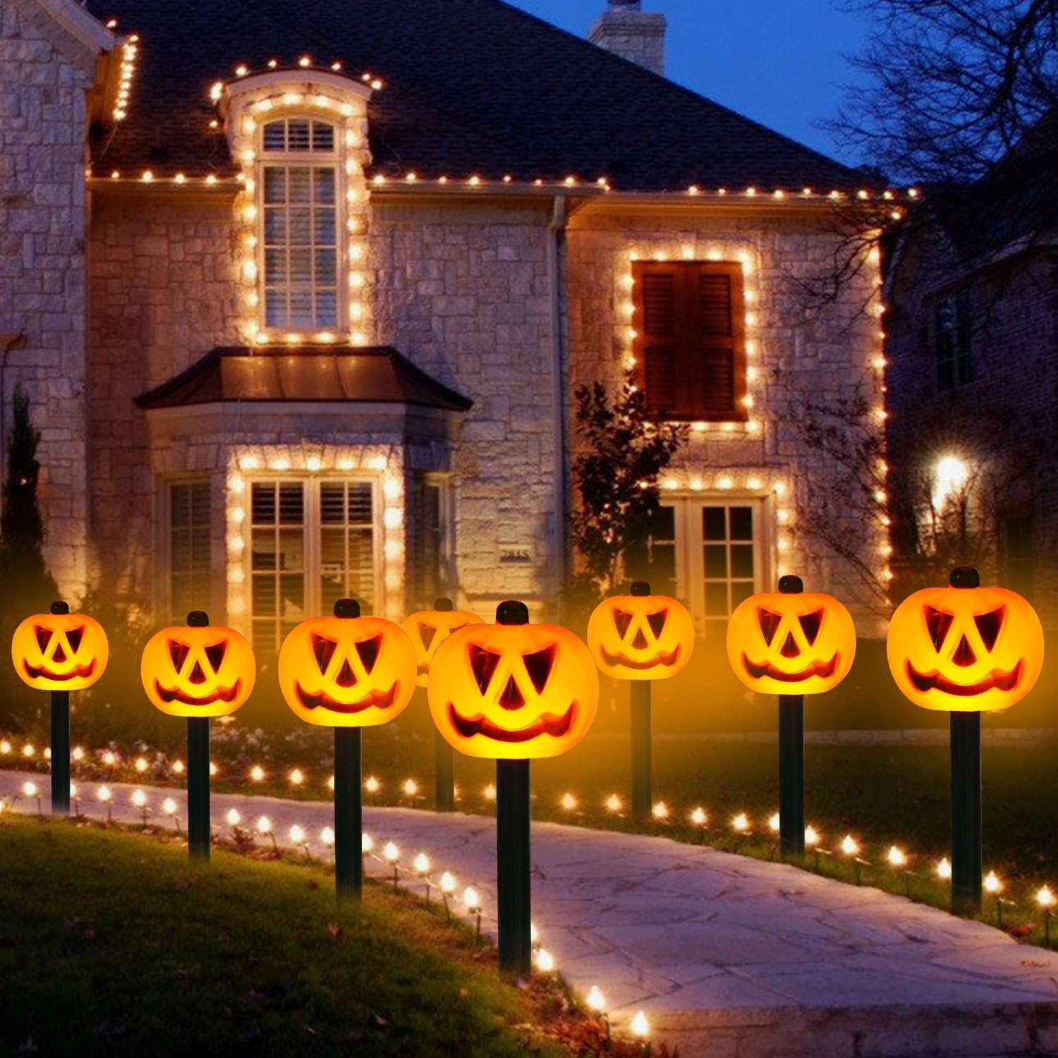 Amazon.com : Halloween Decorations Outdoor 4 Sets Solar Pumpkin Pathway ...