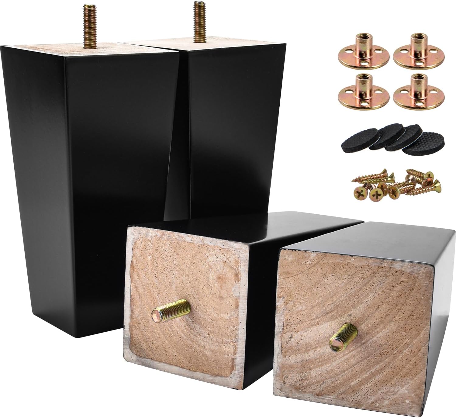 Btowin 6 inch Solid Wood Furniture Legs, 4Pcs Mid-Century Modern Wooden ...