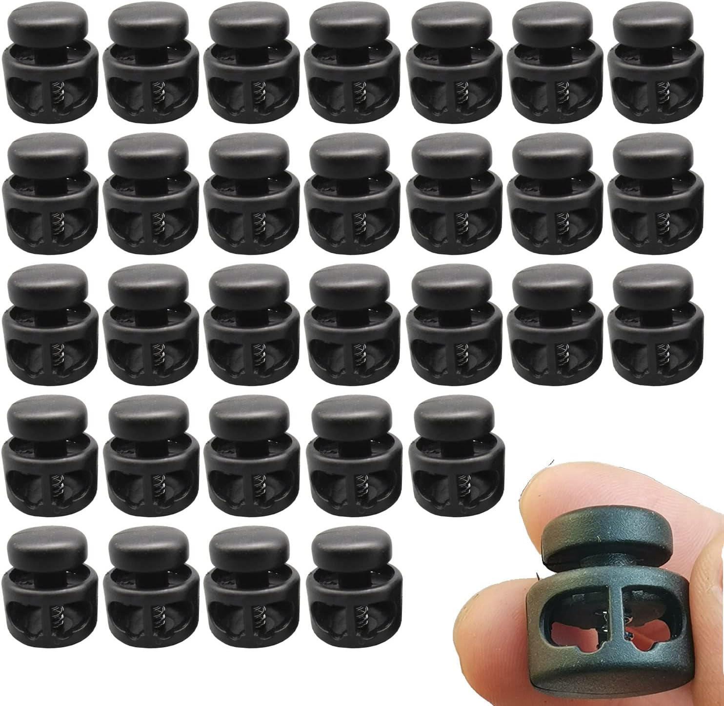 Paifeancodill Plastic Spring Cord Locks Double Hole Cord Fastener, 30 ...