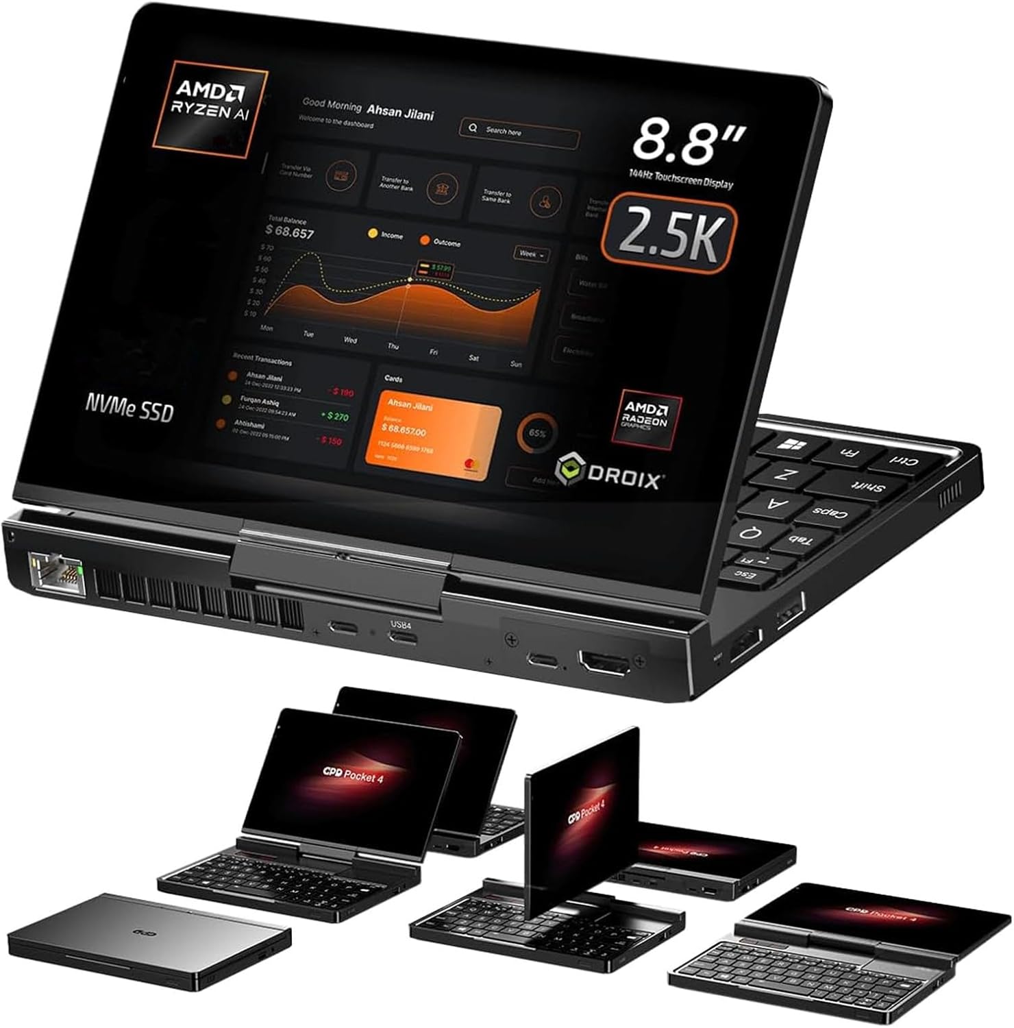 Amazon.co.jp: GPD Pocket4 ノートパソコン ゲーミングPC UMPC 8.8インチ Ryzen 7 8840U ...