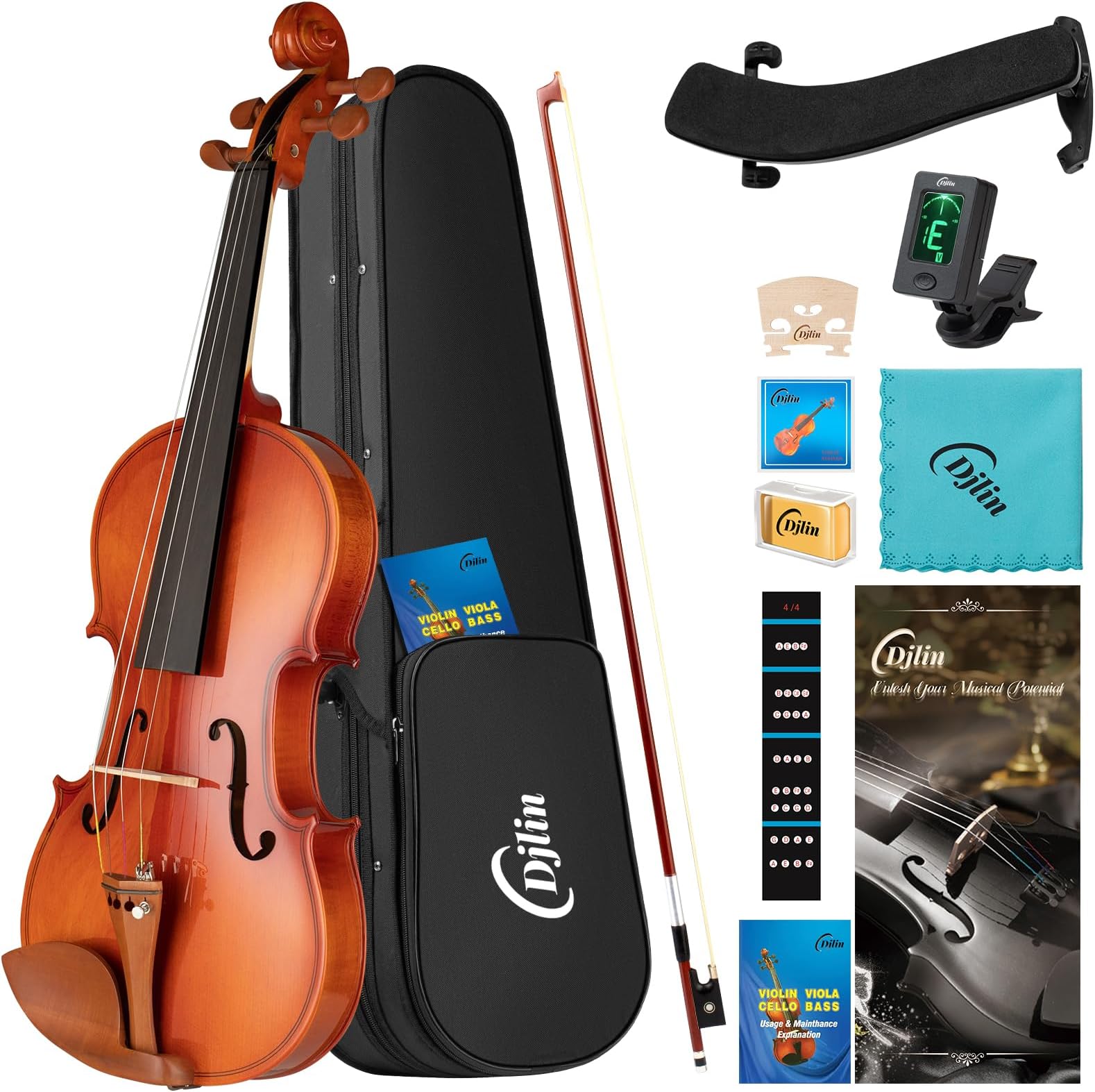 Amazon.com: Black 4/4 full size Beginner Violin for Kids, Solid Wood ...