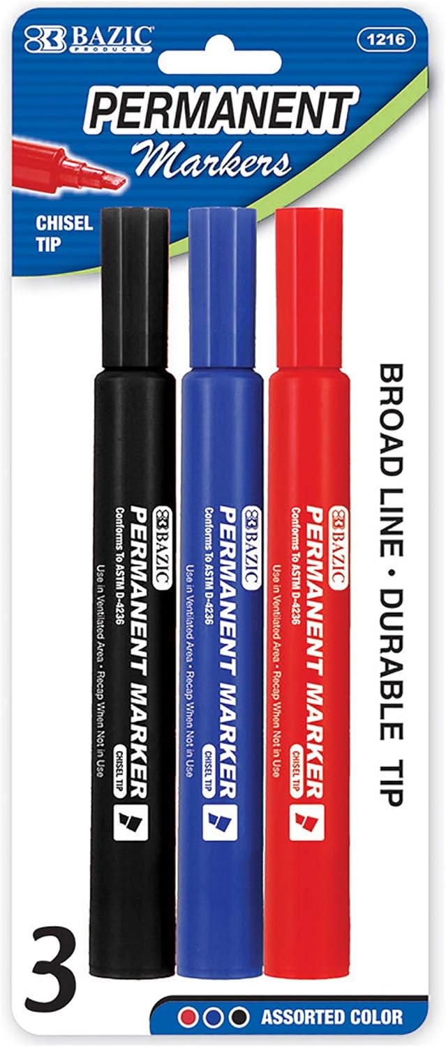 Amazon.com : BAZIC Assorted Color Chisel Tip Jumbo Permanent Marker (3 ...