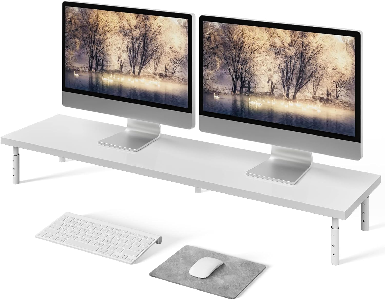 Amazon.com - Weenson Dual Monitor Stand for Desk-White Bamboo Monitor ...