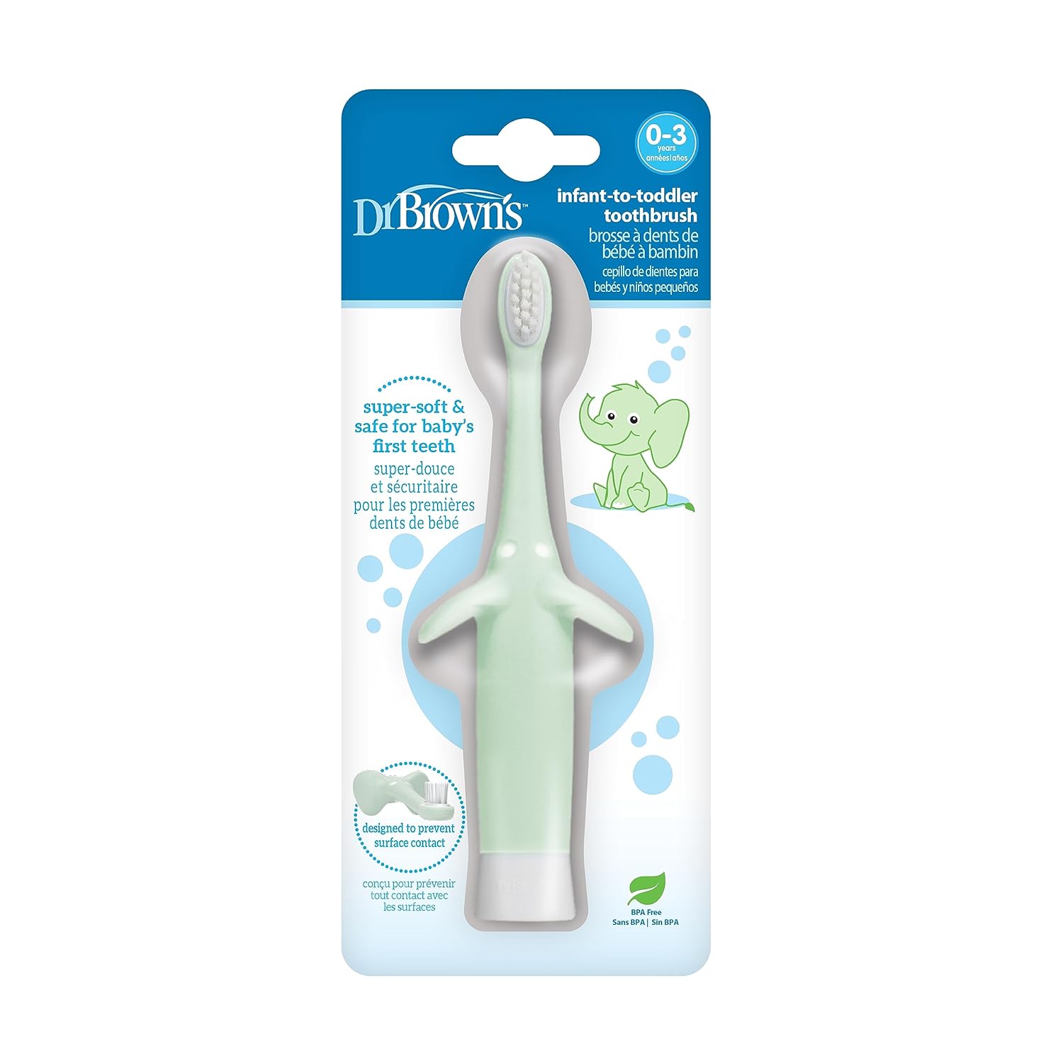 Amazon.com : Dr. Brown's Infant-to-Toddler Toothbrush, Elephant, Mint ...