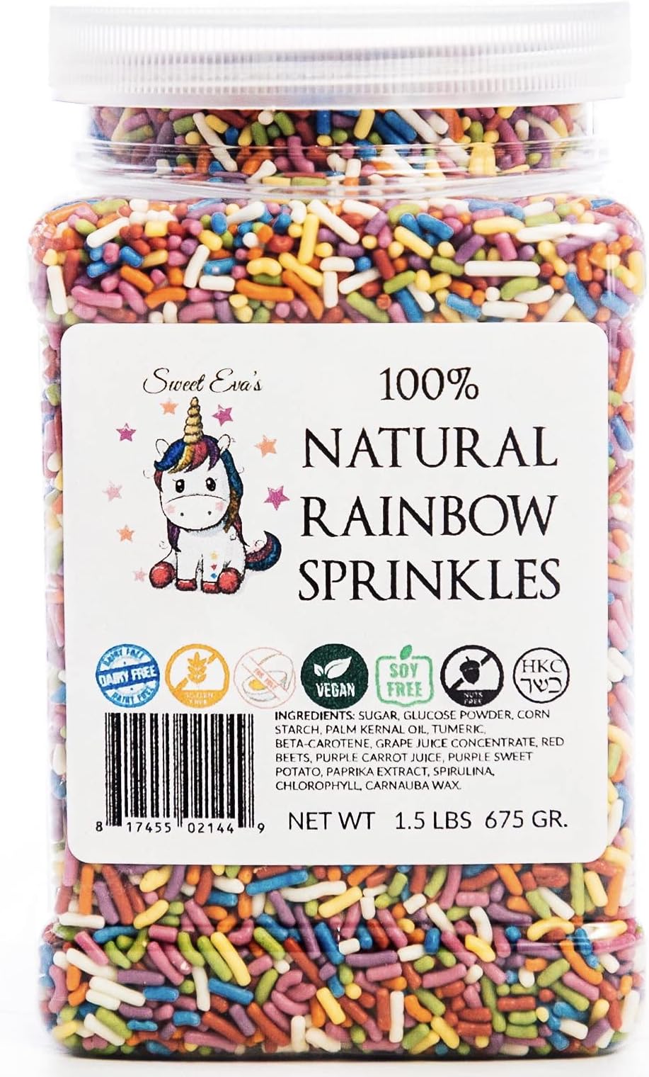 Amazon.com: 100% NATURAL RAINBOW SPRINKLES - NATURAL COLOR, DAIRY FREE ...