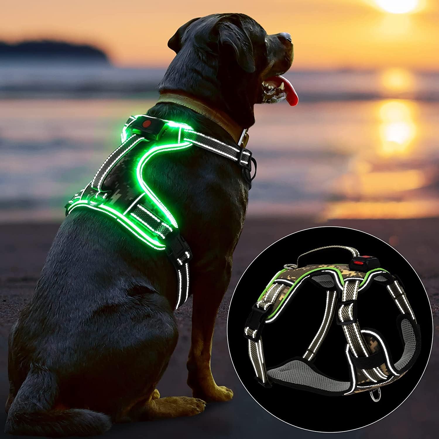 Light Up Dog Harness No Pull LED light Dog Harness Anti Pull Front Clip ...