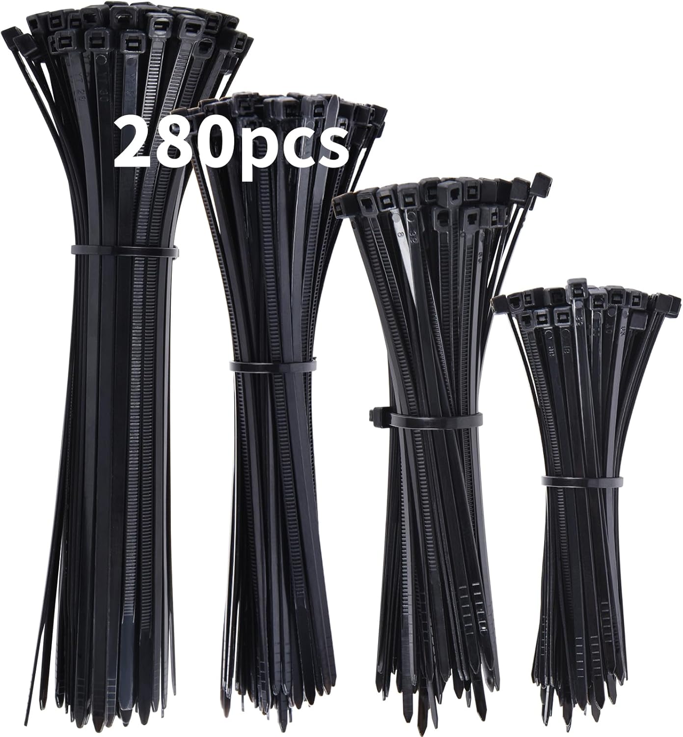 280 Stück Kabelbinder Schwarz Set, 100/150/200/300 mm(je 70 Stück ...