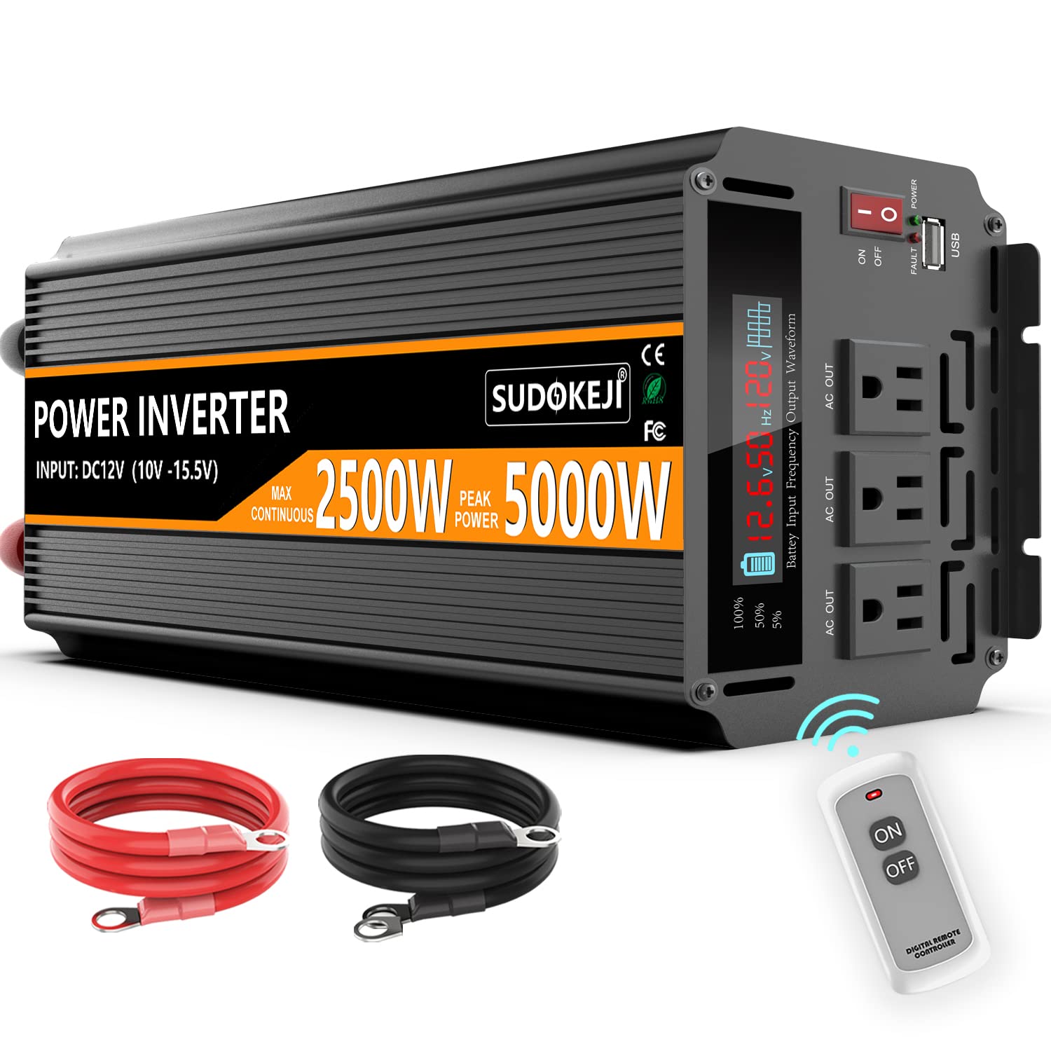 SUDOKEJI 2500W Power Inverter 12V DC to AC 110V/120V (Peak) 5000W ...
