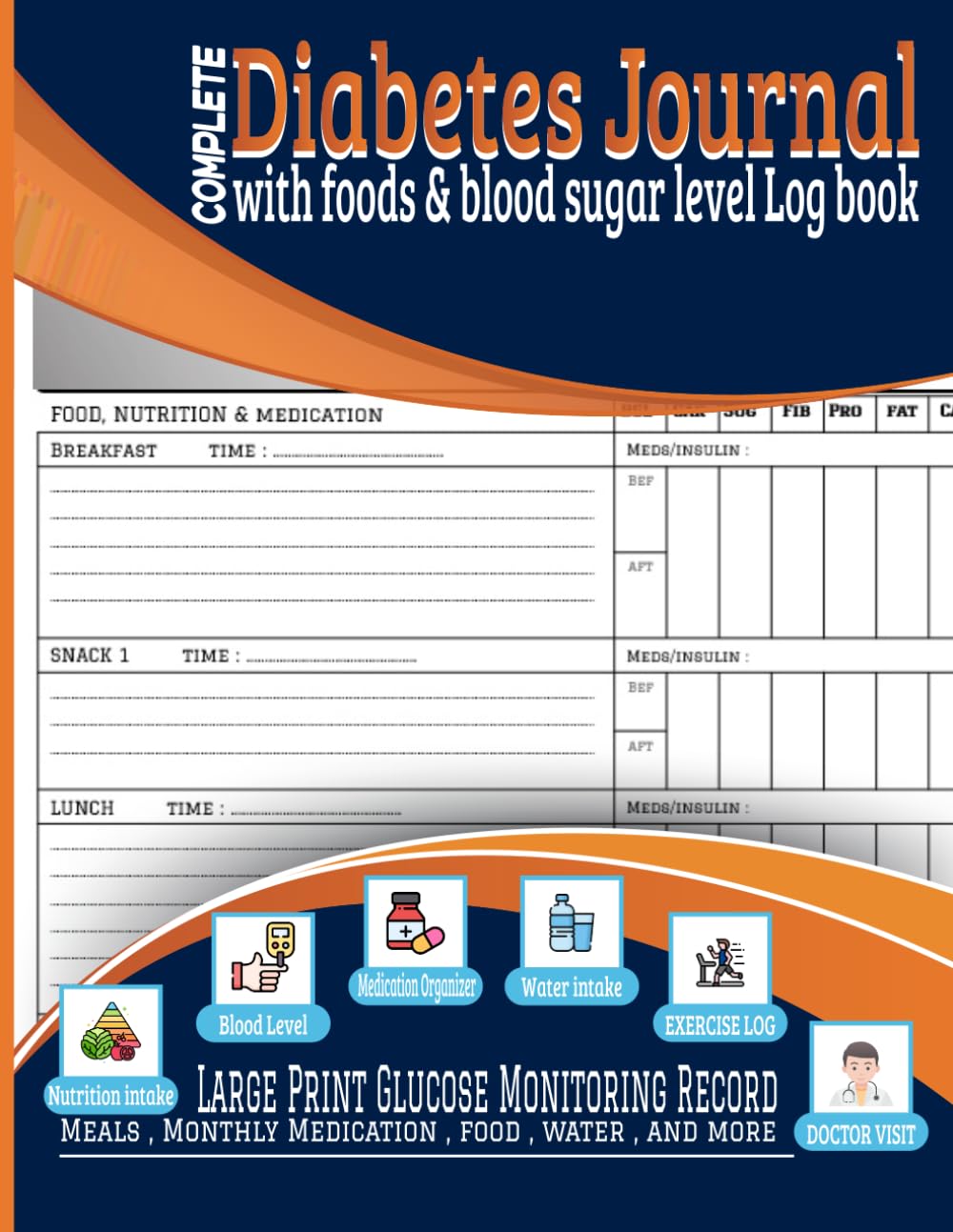 complete diabetes food journal & blood sugar log book: Large Print ...