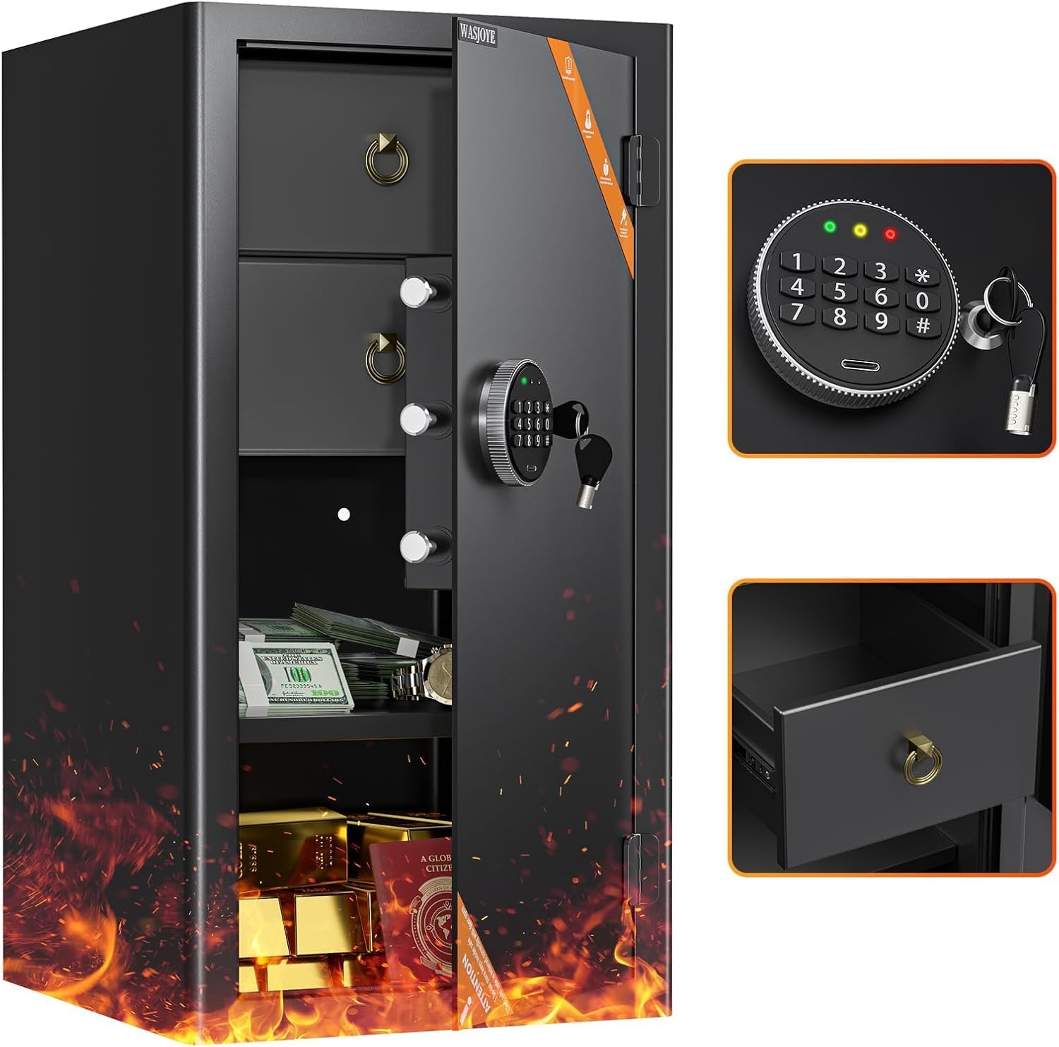WASJOYE 103L Large Cabinet Safe Box-Home Security Safe Box with Digital ...