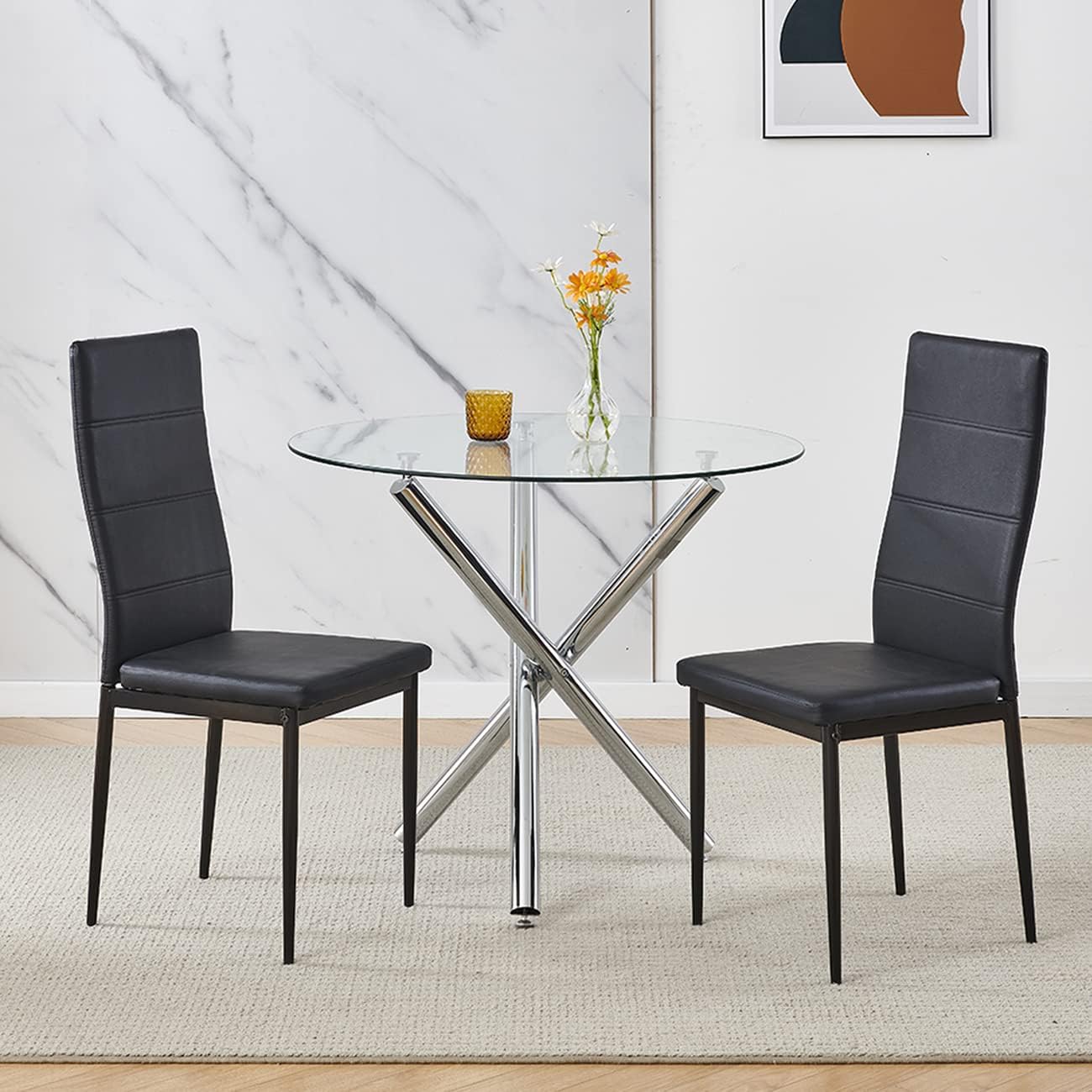 Amazon.com - HomeSailing Dining Table with Chairs Set, 3PCS Round Glass ...