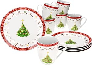 MamboCat Weihnachtstraum 12tlg Frühstücksset I Je 6X kleine Frühstücksteller & Kaffeebecher ...