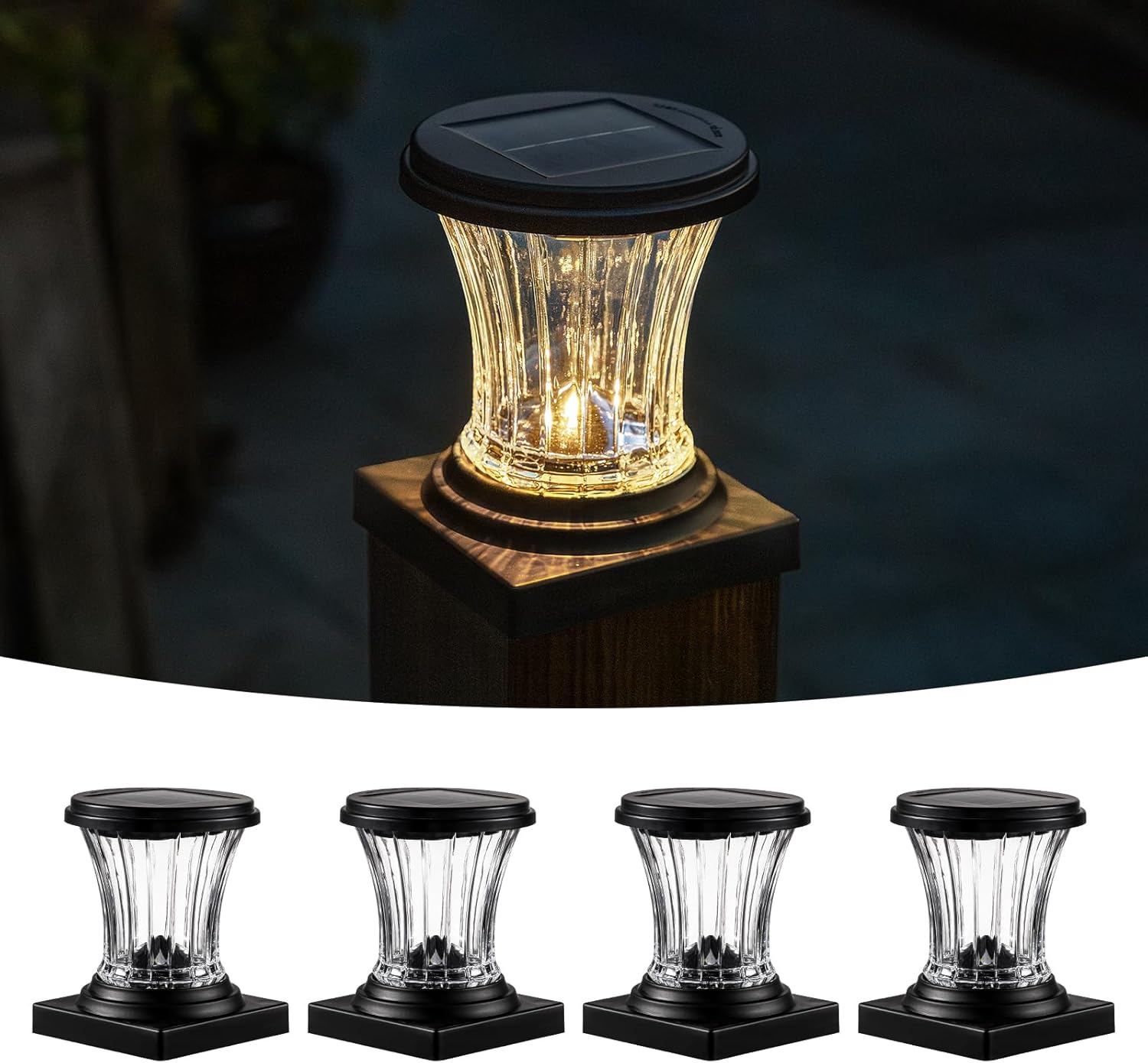 OPOIRA Glass Solar Post Cap Lights Outdoor Waterproof, 3000K LED Solar ...