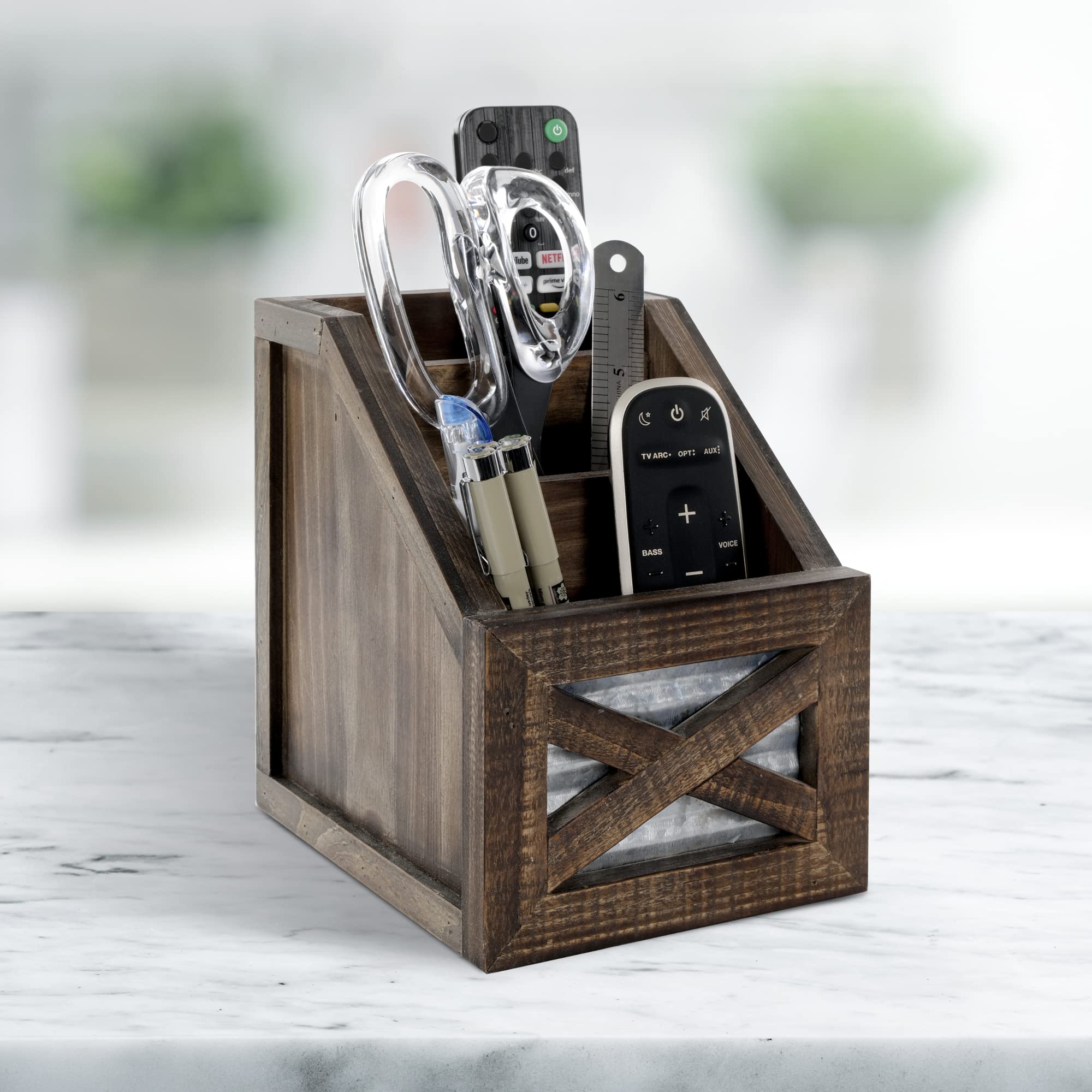 Autumn Alley Rustic Remote Holder - Farmhouse Desk Organizer, Barn Door ...