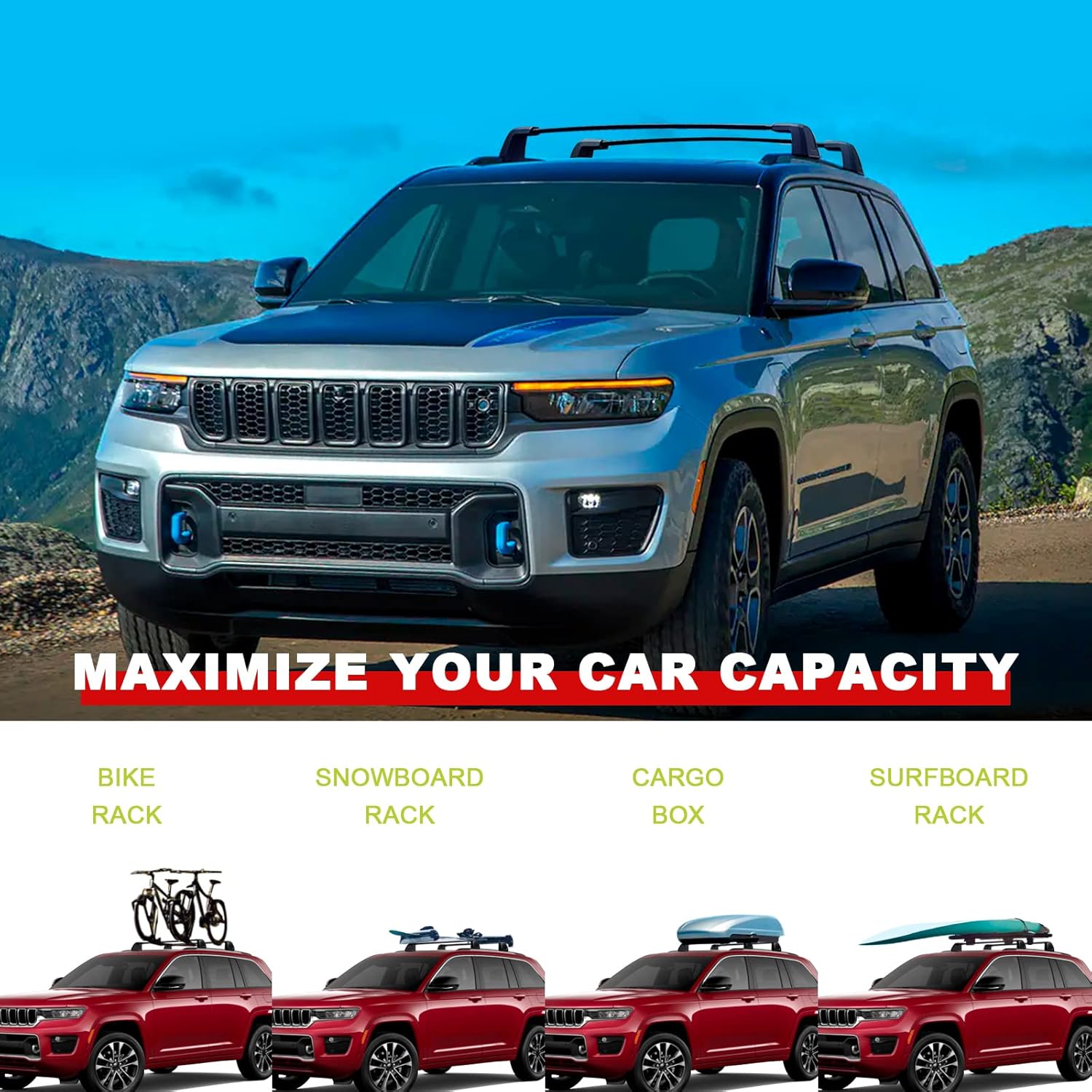 Buy Heavy Duty 220lbs Roof Rack Cross Bars Fit for Jeep Grand Cherokee ...