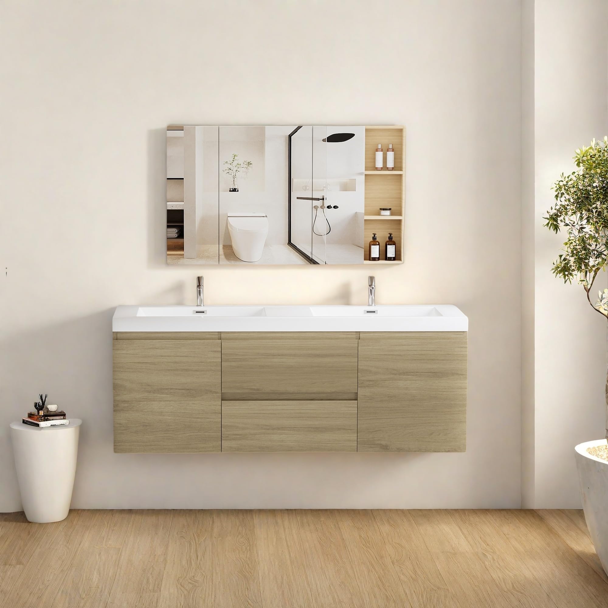 Amazon.com: ChicFurnit Bathroom Vanity, 60" Floating Bathroom Cabinet ...