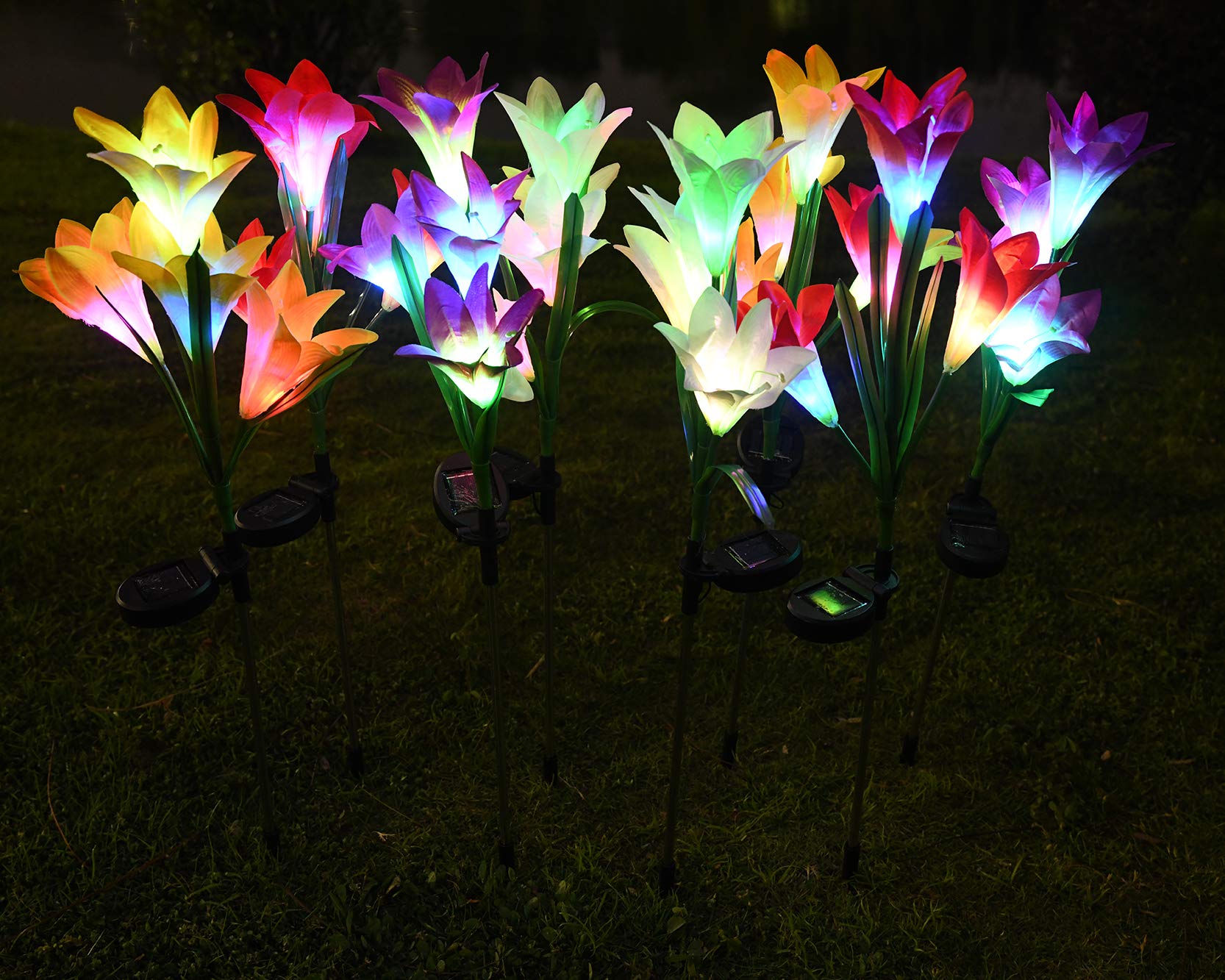 Solar Flowers - Solar Garden Stake Lights, Waterproof 7 Color Changing ...