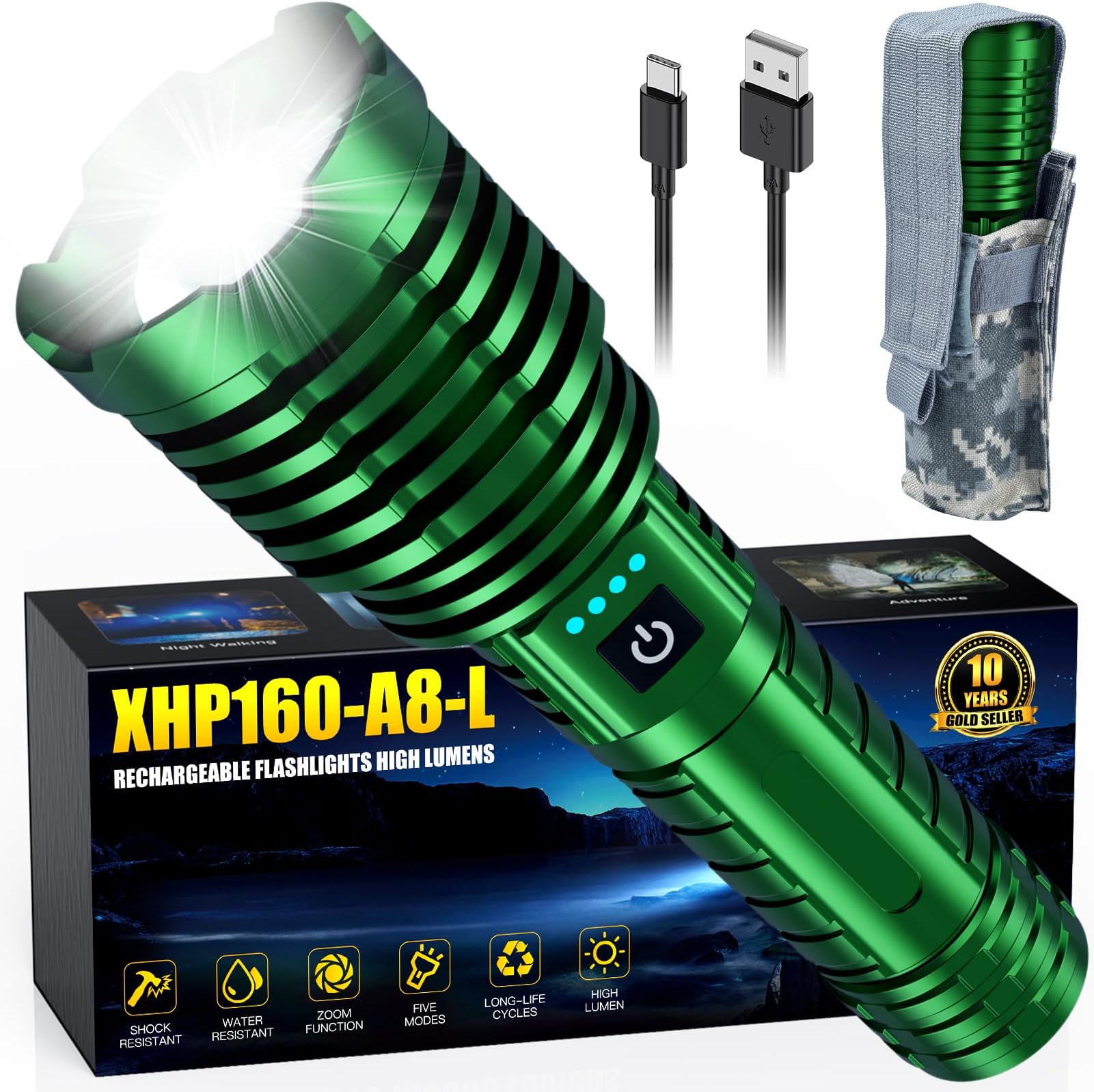 Rechargeable Flashlights 2400000 High Lumens, Super Bright LED ...