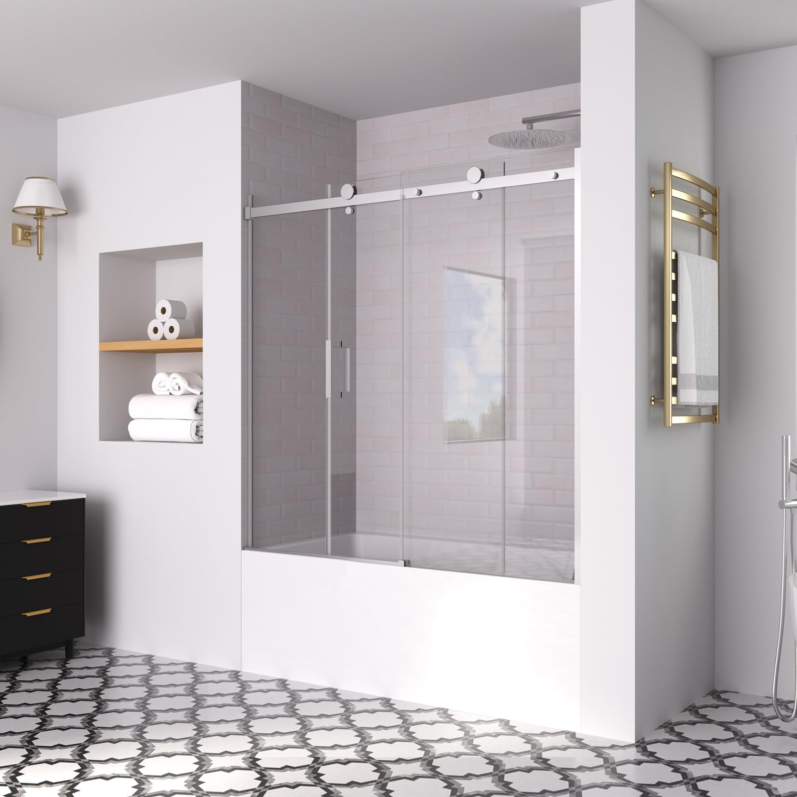 ACE DECOR 56-60" W x 58" H Frameless Bathtub Sliding Doors, Glass ...