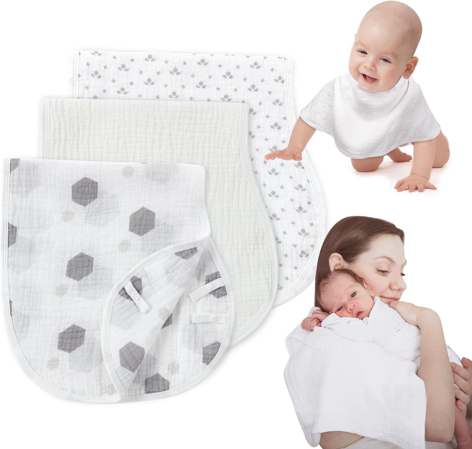 Amazon.com: Ziggy Baby Muslin Burp Cloths, Burp Bib Set (3 Pack) Black ...