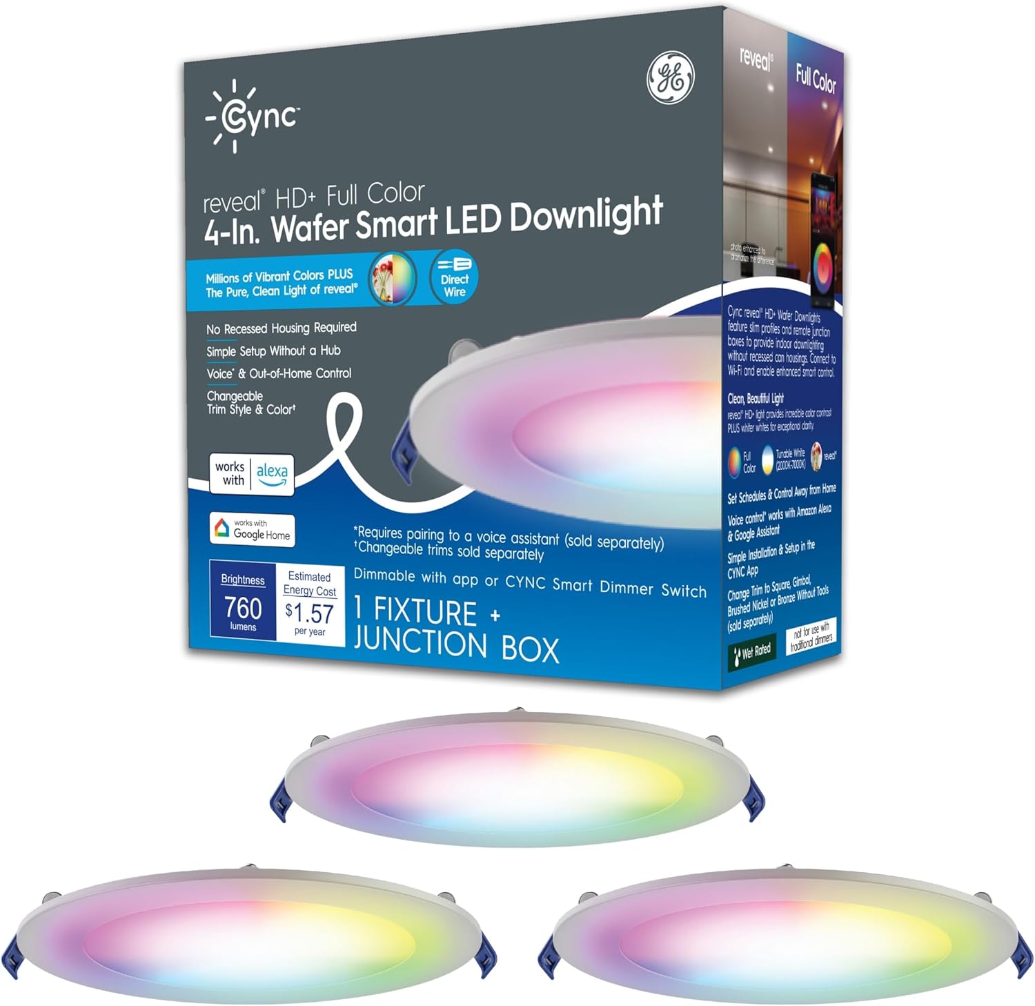 GE CYNC Smart LED Wafer Downlights, Color Changing and White Tones ...
