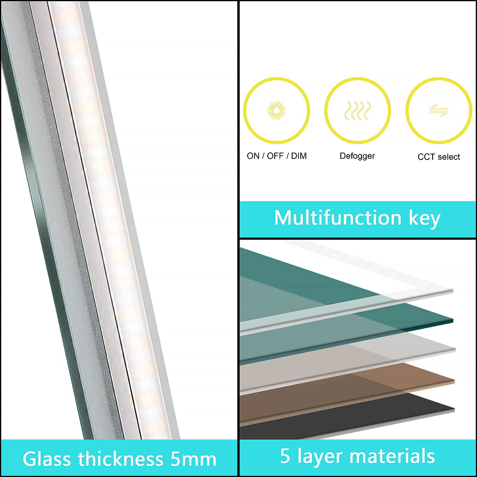 OKISS 24x36inch LED Bathroom Mirror with Lights Anti Fog 3-Color ...