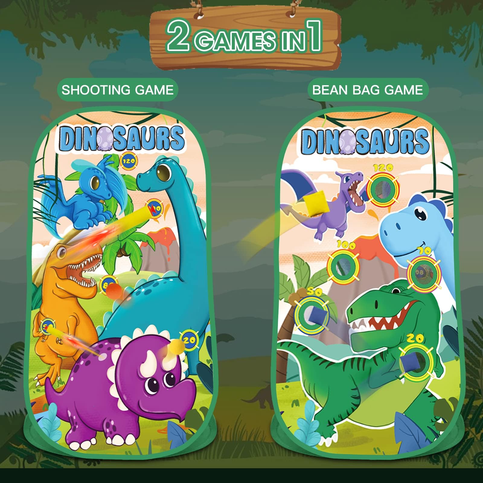 2 in 1 Dinosaur Toy, Shooting Target & Bean Bag Toss Game Toy for Kids ...