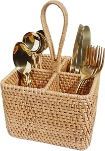Amazon.com - Natural Wicker Utensil Caddy with Built-in Handles，Wicker ...
