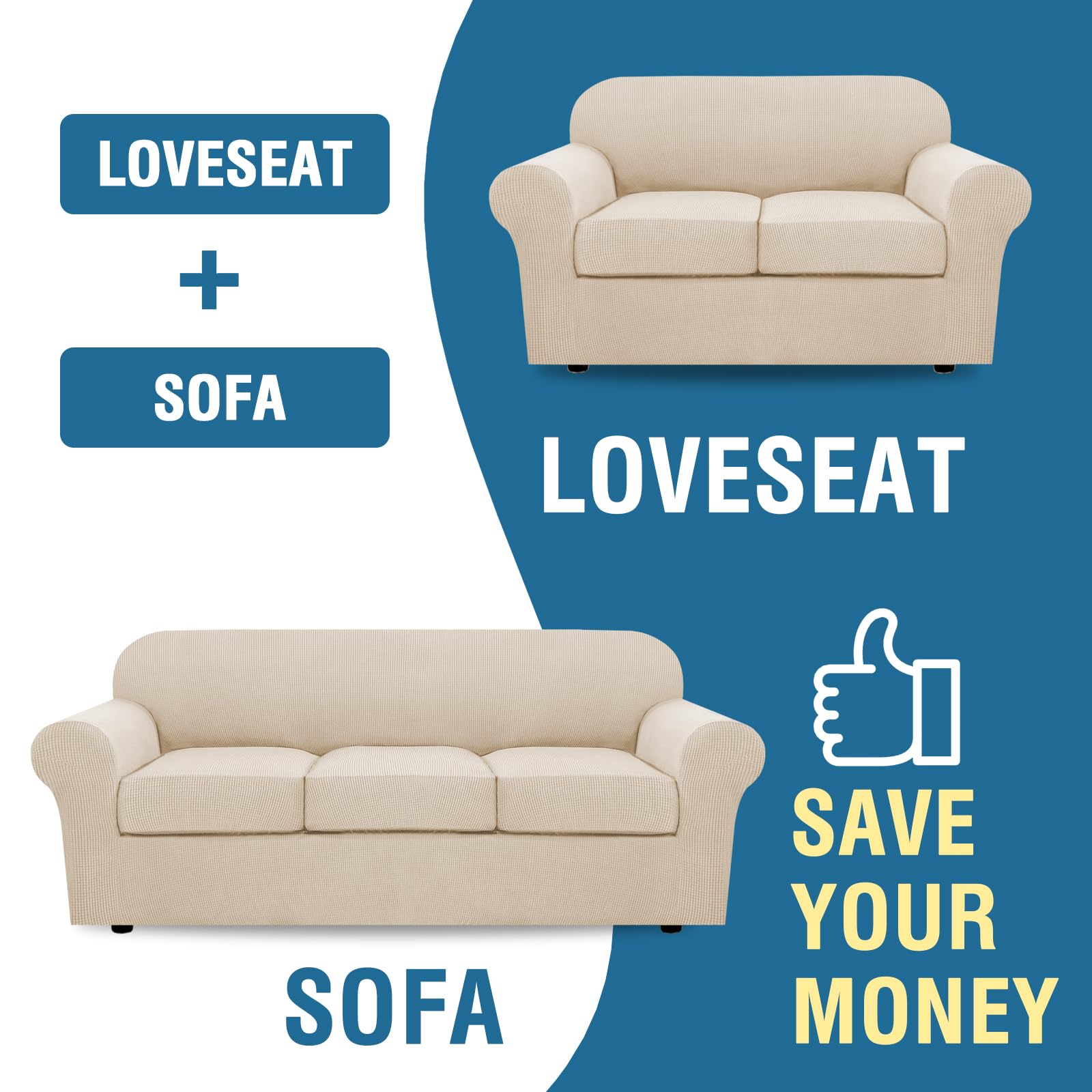 H.VERSAILTEX Couch Cover Set for Sofa and Loveseat Stretch 4 Piece Sofa ...