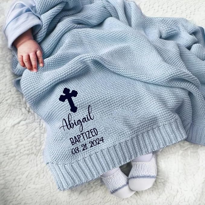 Amazon.com: IZI POD Personalized Baby Baptism Knit Blanket, Custom ...