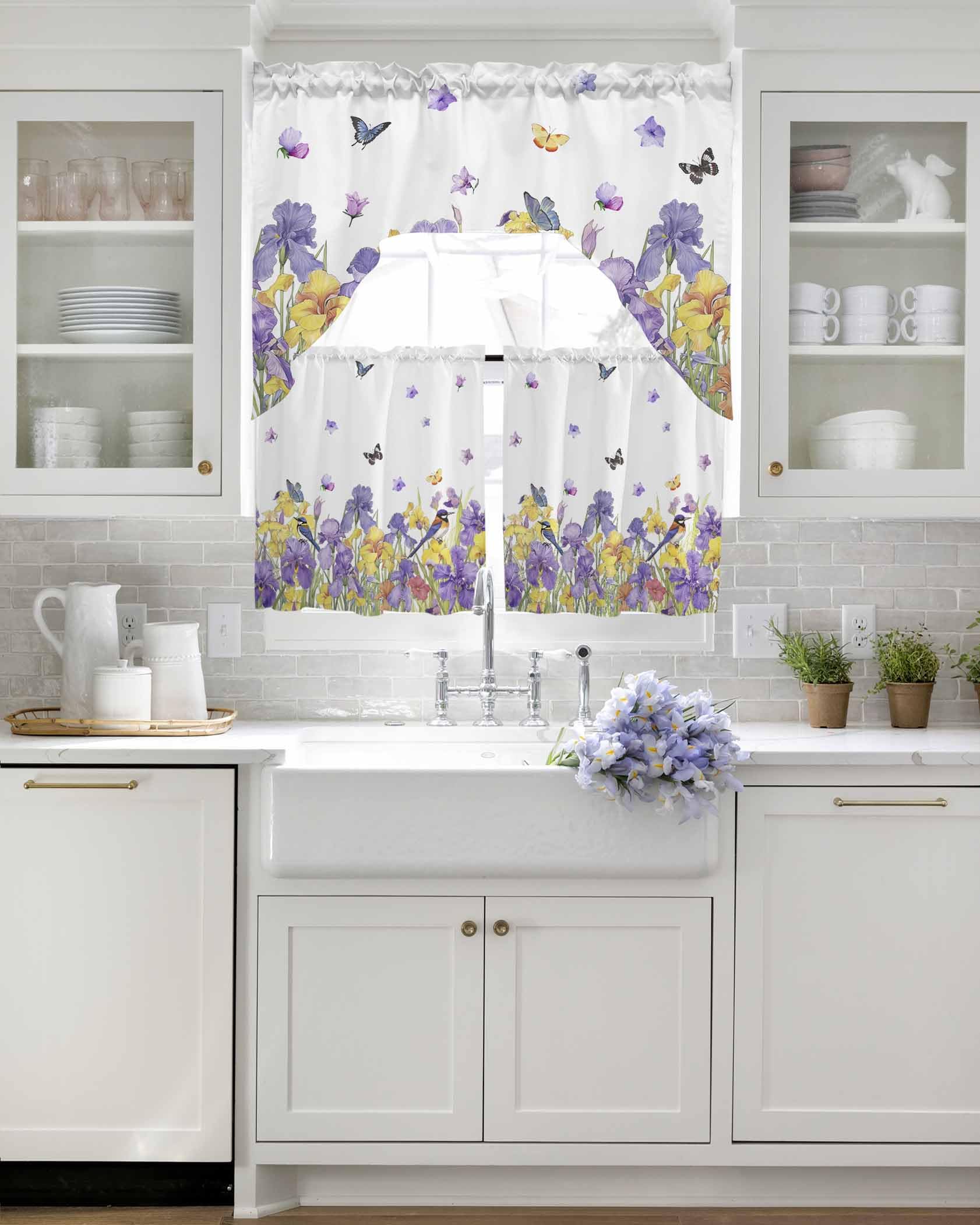 Rod Pocket Kitchen Curtains Vintage Butterfly Kitchen Curtains Set - 24 ...