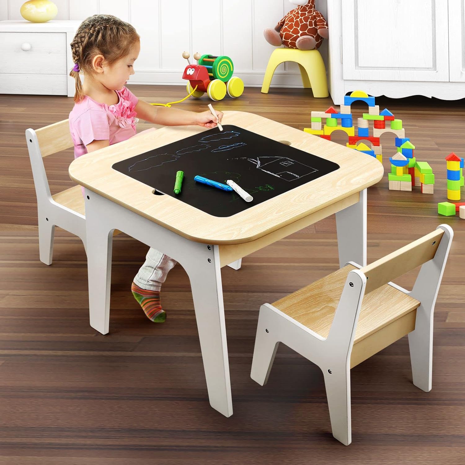 Kidbot Kids Table and Chair Set Childrens Activity Play Centre Wooden ...