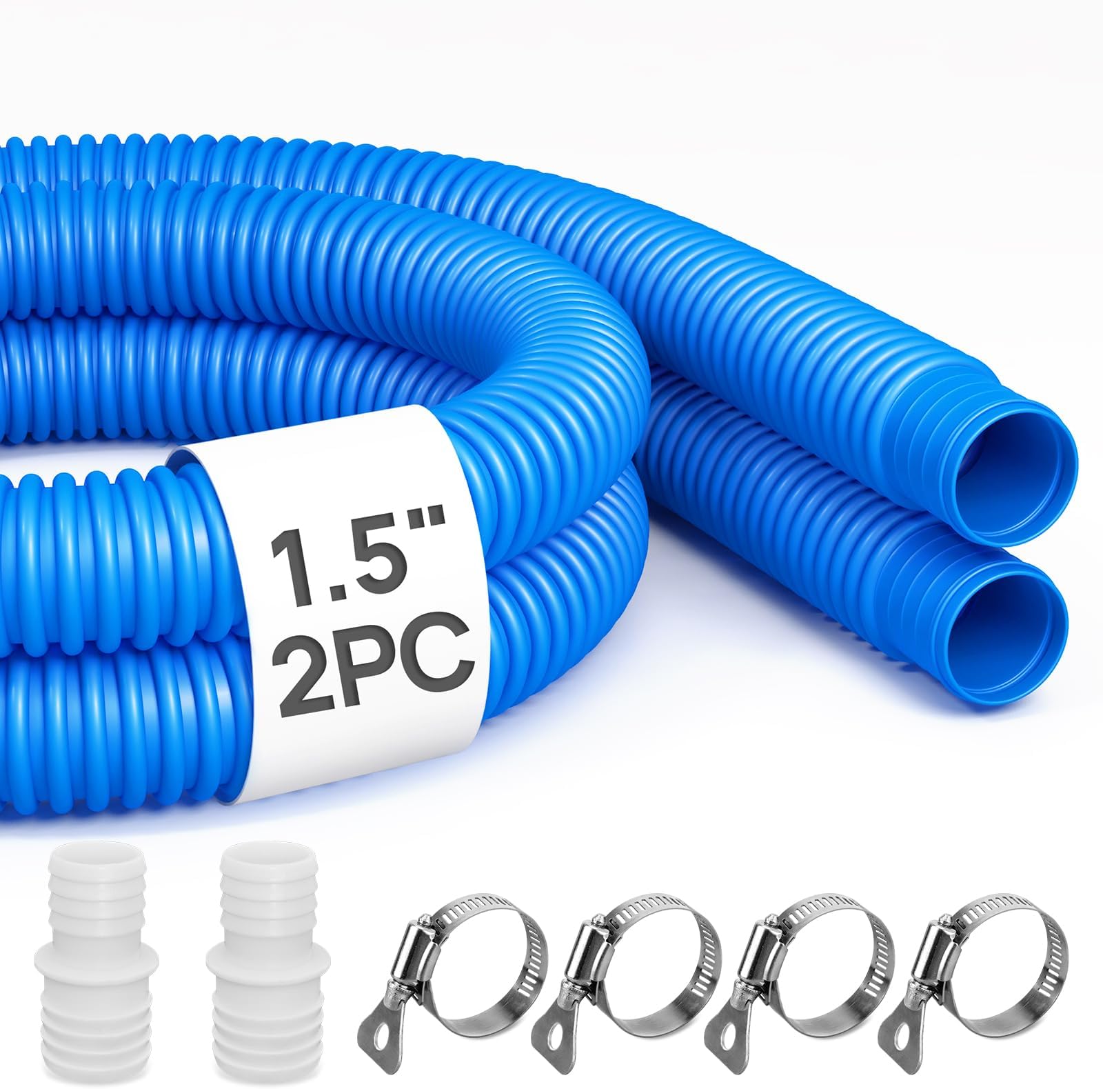 Amazon.com: 1-1/2-Inch Pool Hoses for Above Ground Pools with Clamps ...