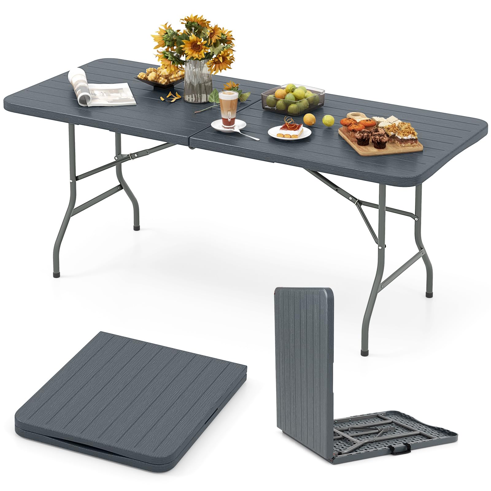 Snapklik.com : Goplus 6ft Plastic Folding Table, 350 LBS Indoor Outdoor ...