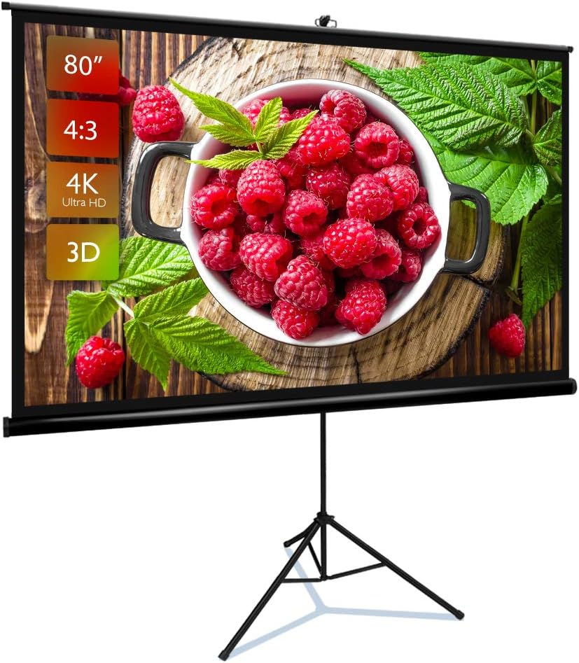 Amazon.com: Projector Screen with Stand, Premium 3 Layers 80 inch 4K HD ...