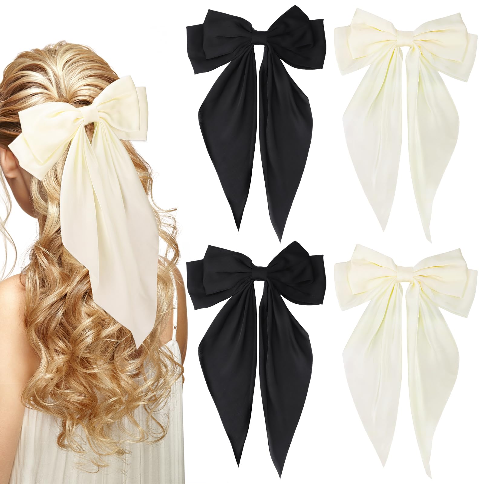 Amazon.com : 4Pcs Large Hair Bows, Satin Hair Bows for Women Hair ...