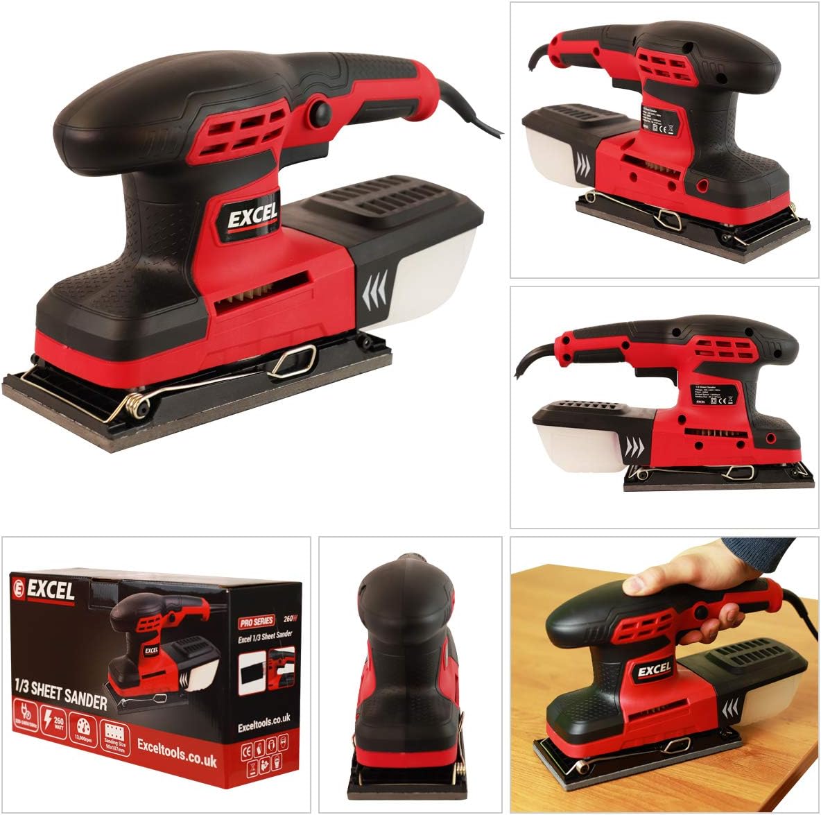 Excel 1/3 Sheet Orbital Sander 260W Electric Dust Extraction & Sanding ...