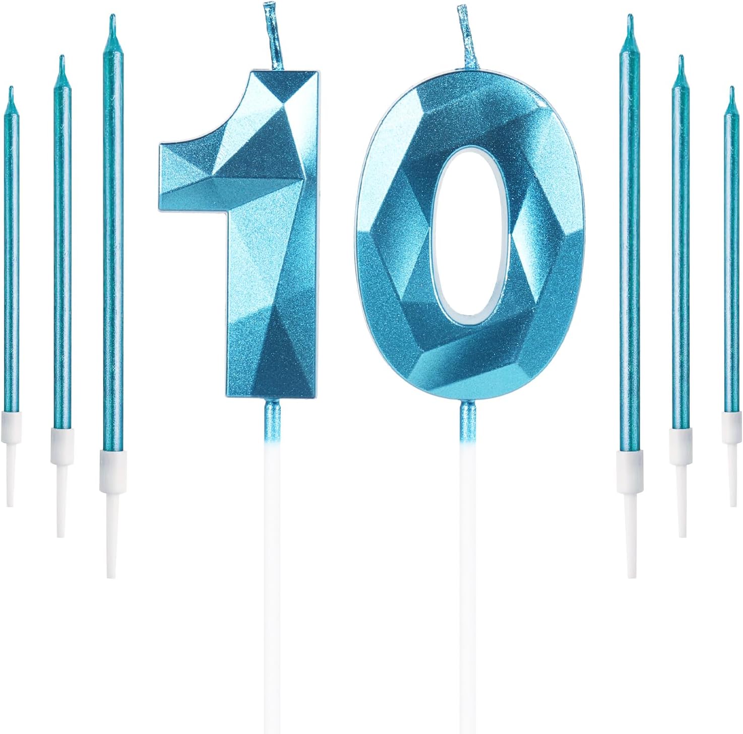 Amazon.com: Blue Birthday Candles Number 10 Candle with 6pcs Long ...