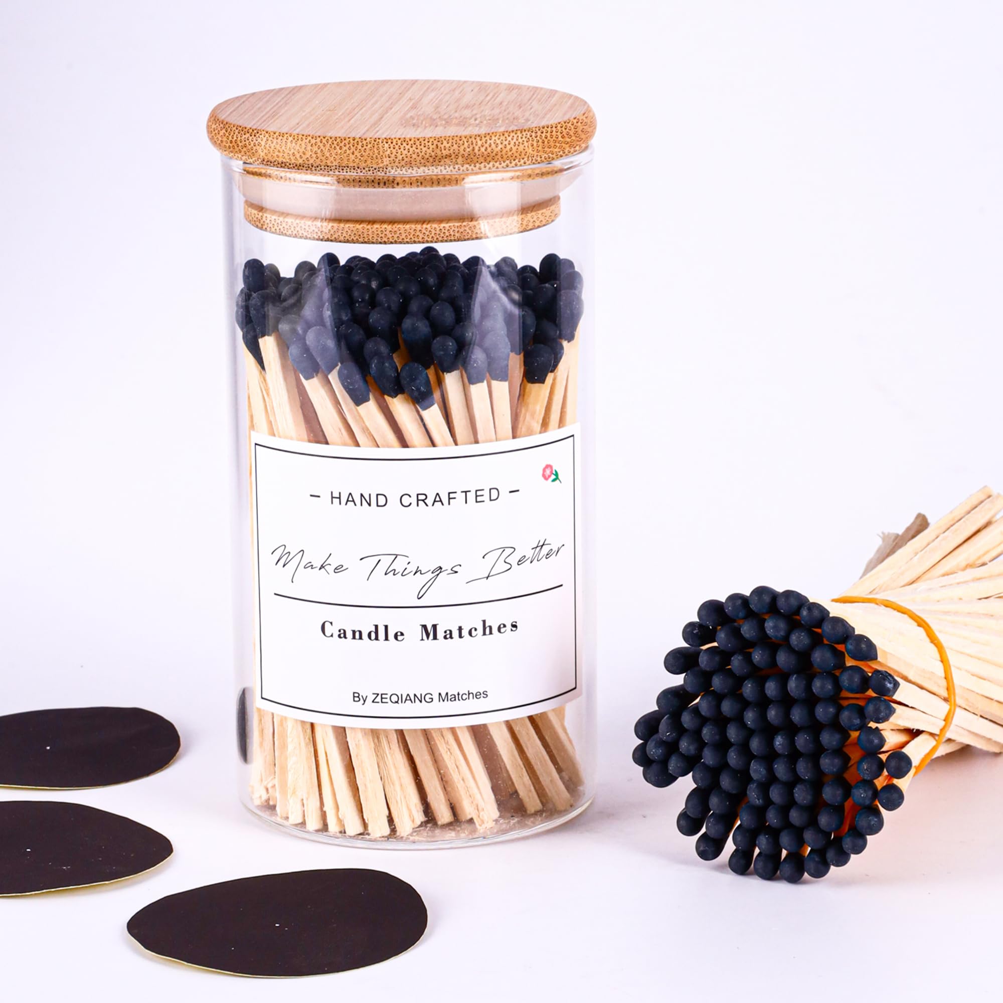 Amazon.com: 150Pcs Black Matches Included, Glass Match Holder with ...