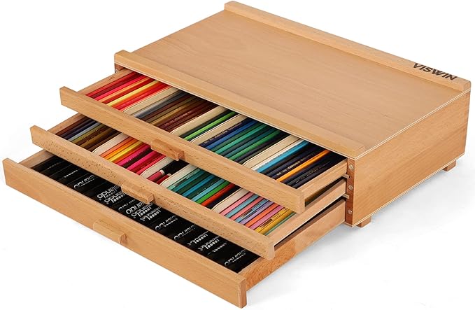 Amazon.com: VISWIN 3-Drawer Wood Artist Supply Storage Box with ...