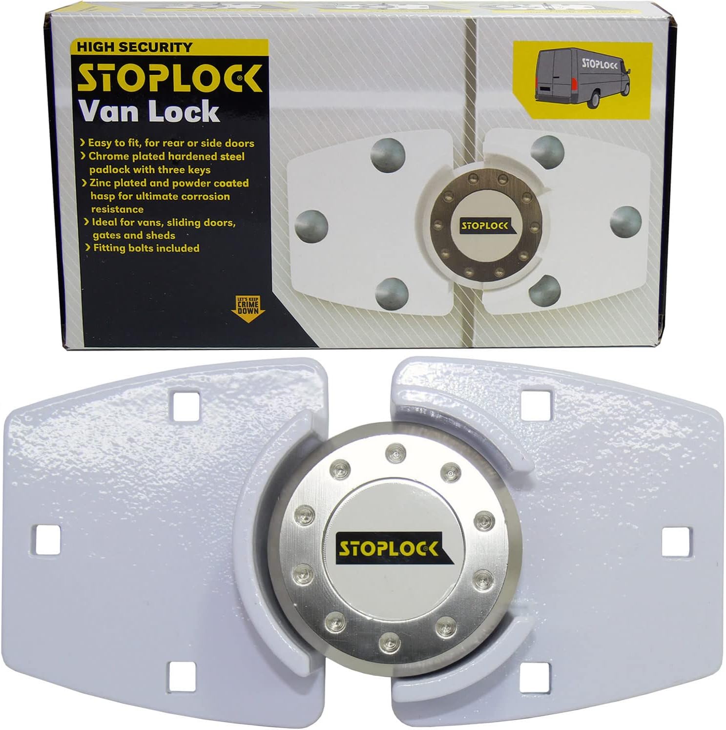 Stoplock WHITE High Security Anti Theft Van Rear Or Side Door Home Garage Shed Door Lock Hasp ...