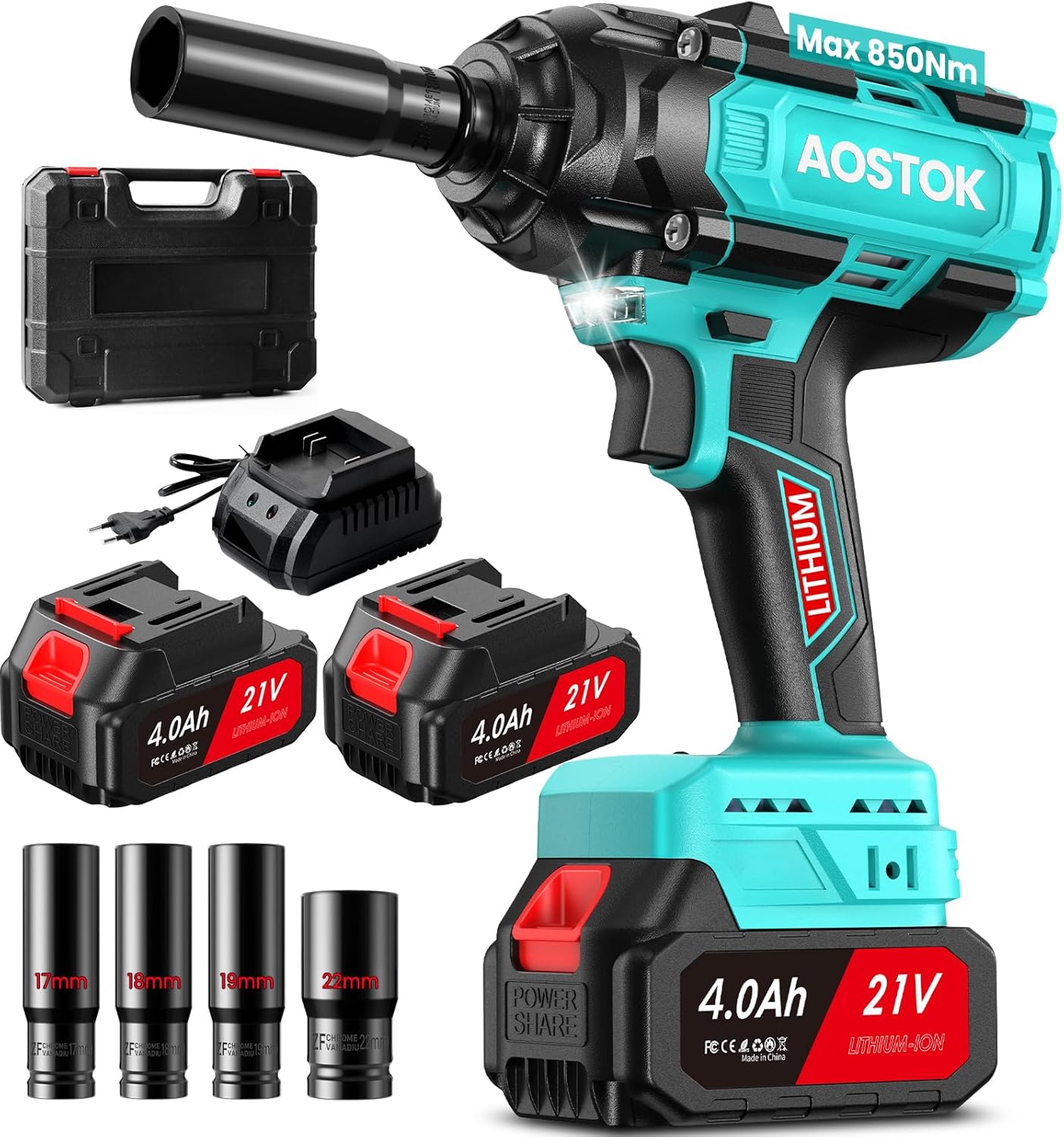800Nm Cordless Impact Wrench, with 2 x 4000mAh Battery, 3 Speed Gearbox ...
