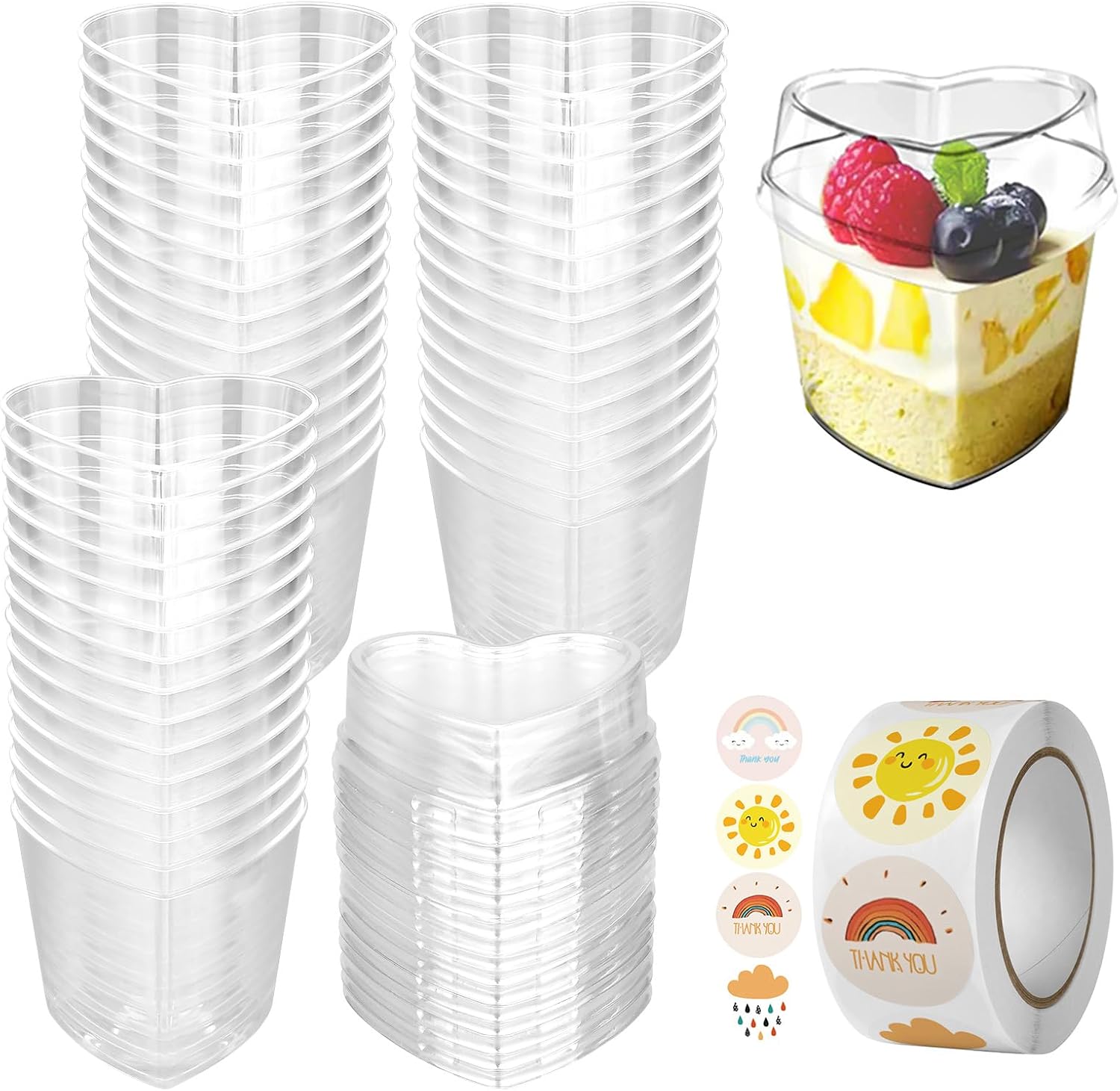YancLife 50 Pcs Reusable Mini Dessert Cups, 5oz/150ml Plastic Dessert ...