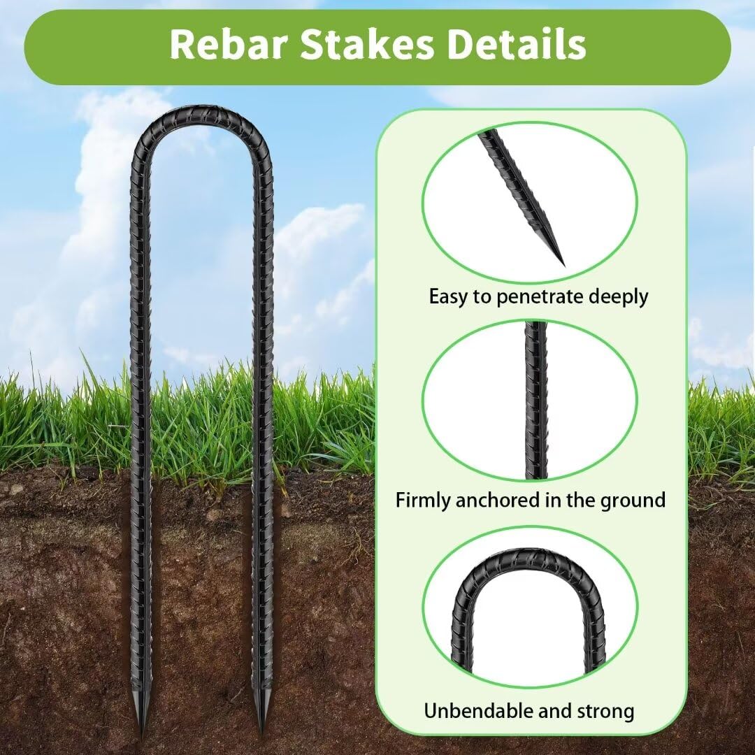 Snapklik.com : Ground-Stakes-Heavy-Duty-12 Inch, U-Hook Rebar Stakes ...