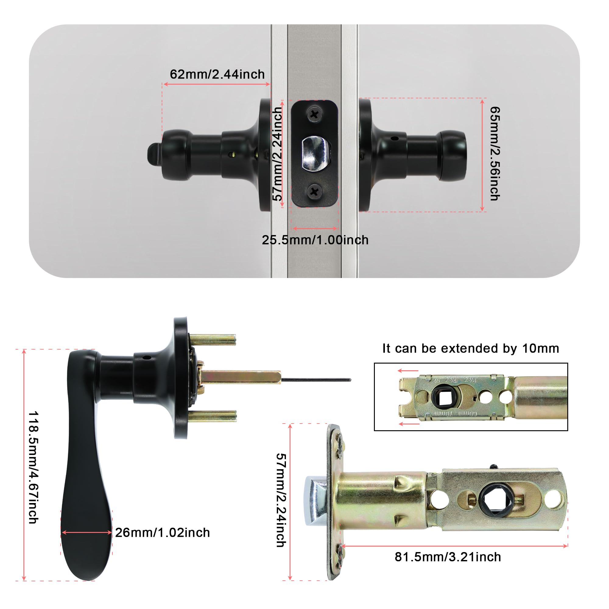 Snapklik.com : Privacy Door Lever Heavy Duty, 6 Pack Matte Black Left ...