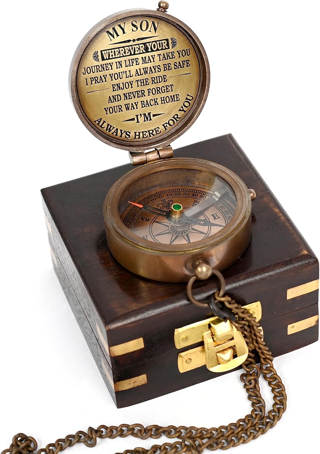 Amazon.com : The New Antique Store - Brass Compass Engraved with ...