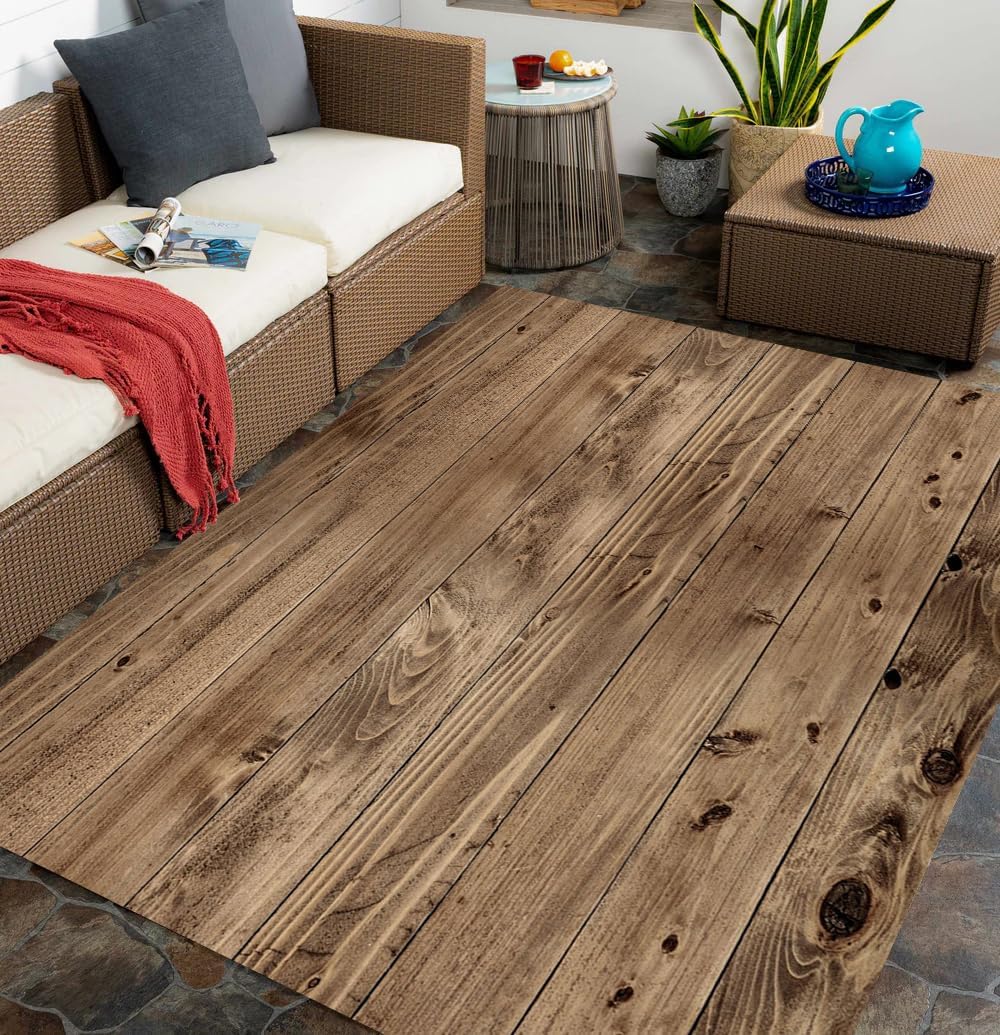 Amazon.com: Beige Striped Wood Pattern Farmhouse Modern Indoor Outdoor ...