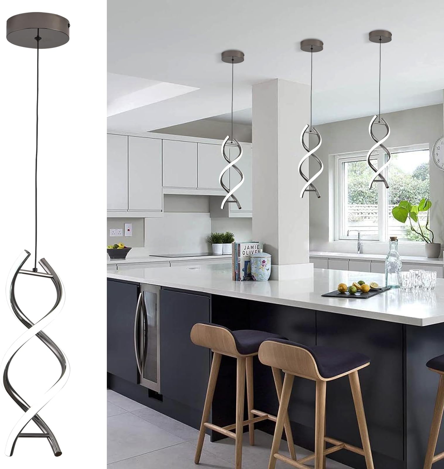 GEADI Modern LED Pendant Light Fixture, 24W Spiral LED Chandelier ...