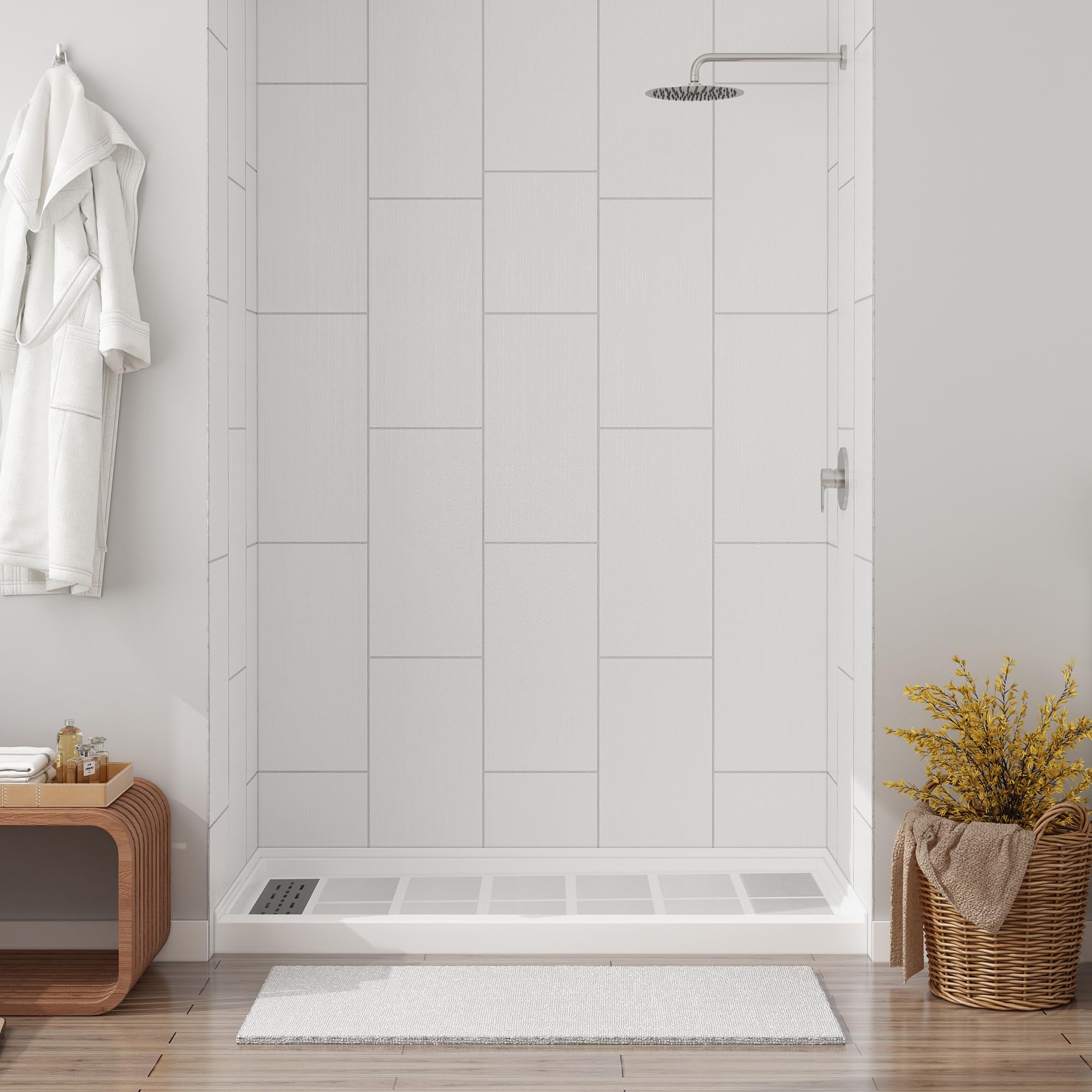 CASAINC Shower Wall Panels, Solid Surface Shower Surround Kit, 3-Piece ...